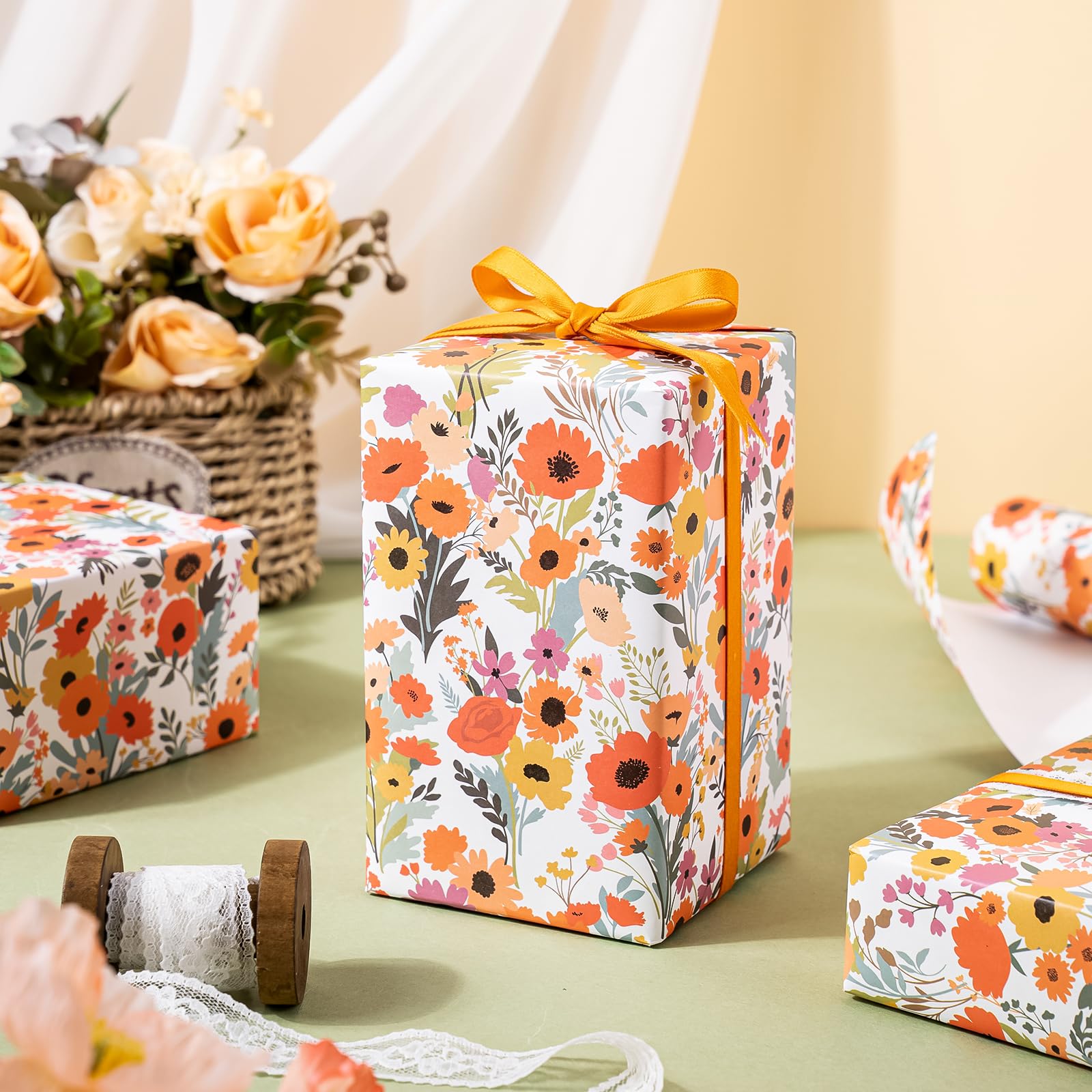 Snapklik.com : WRAPAHOLIC Kraft Floral Wrapping Paper Roll - Mini Roll ...