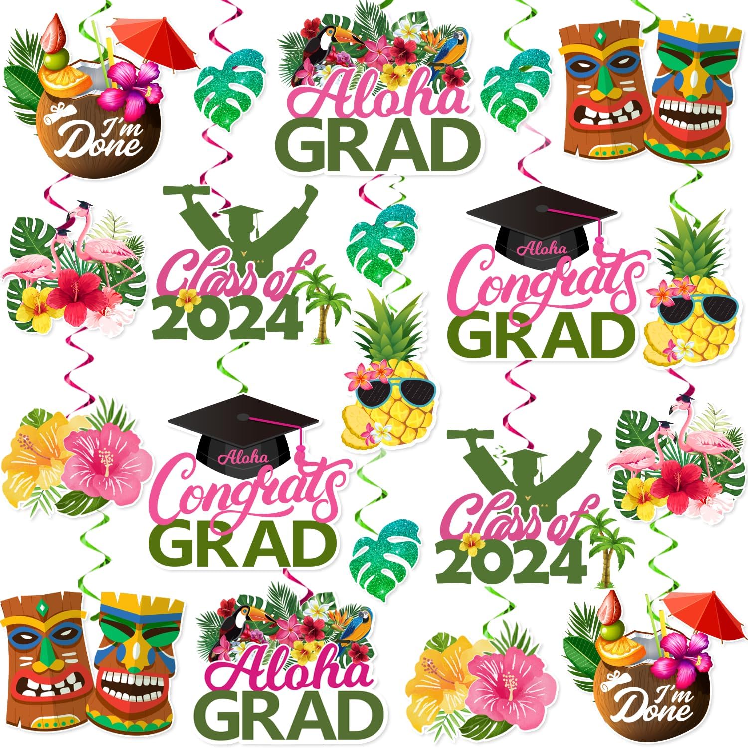 Amazon.com: 36 Pcs Luau Graduation Party Decorations Hanging Swirls ...
