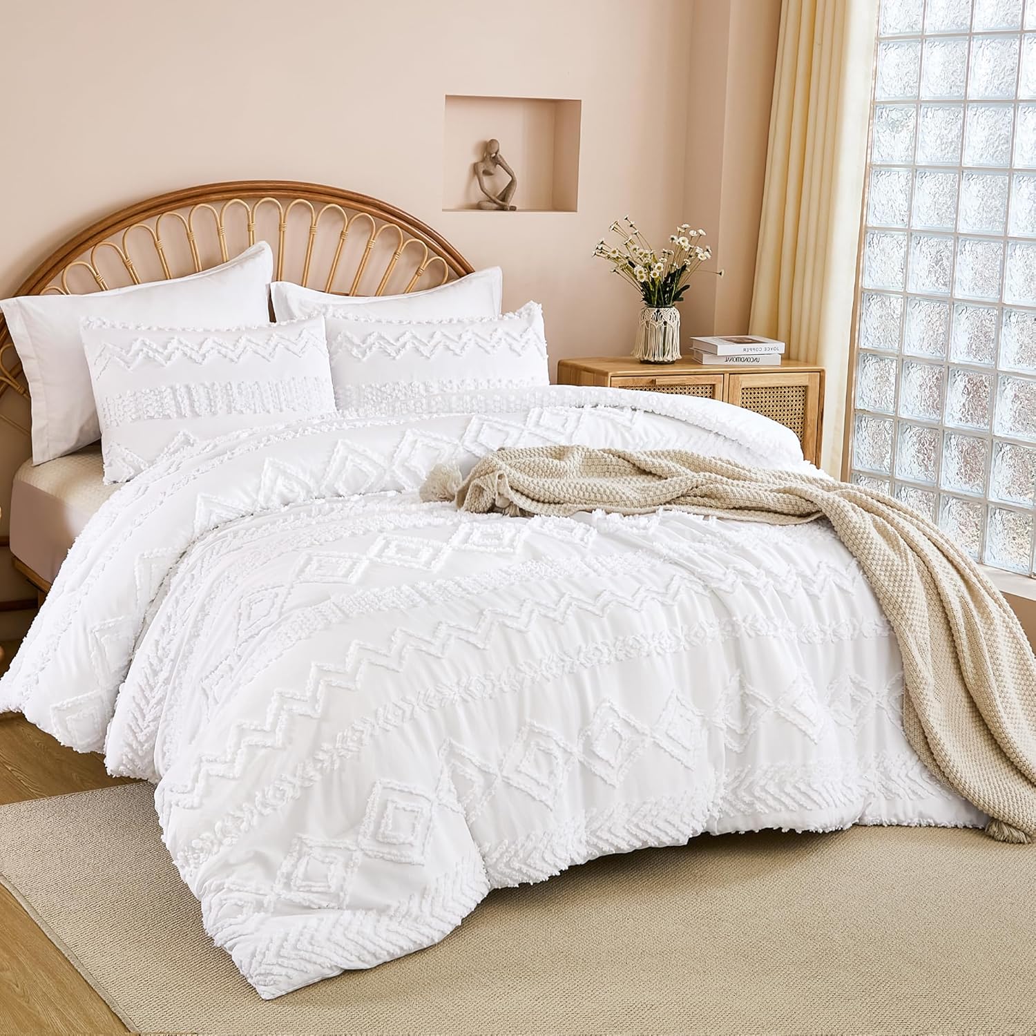 Amazon.com: Andency White Comforter Queen, Boho Fluffy Farmhouse 3 ...