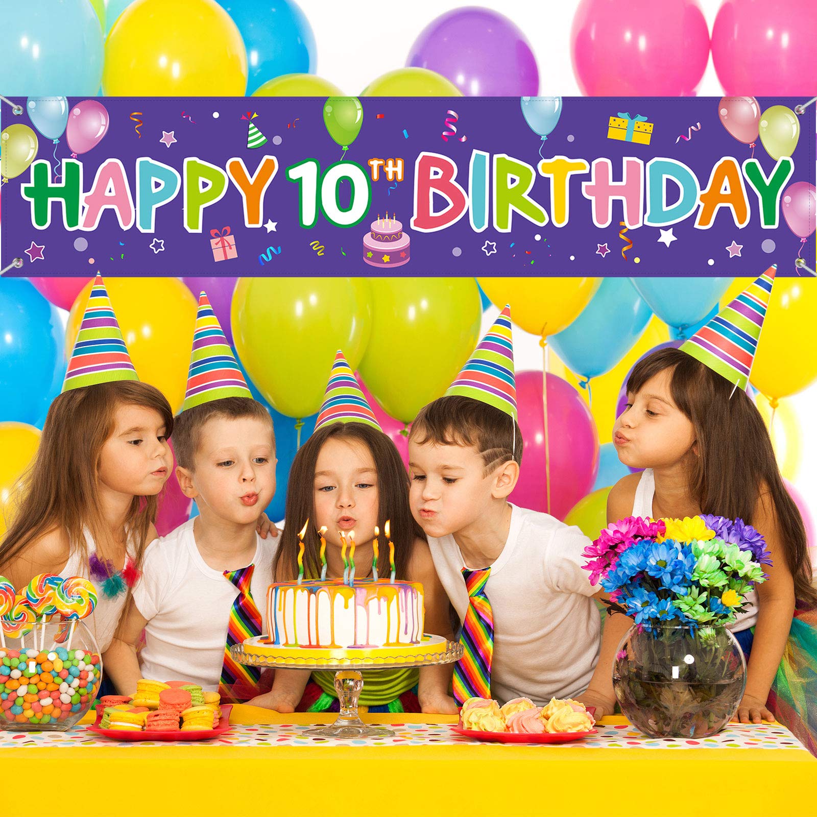 Colorful 10th Birthday Yard Sign, Happy 10th Birthday Banner, Happy ...
