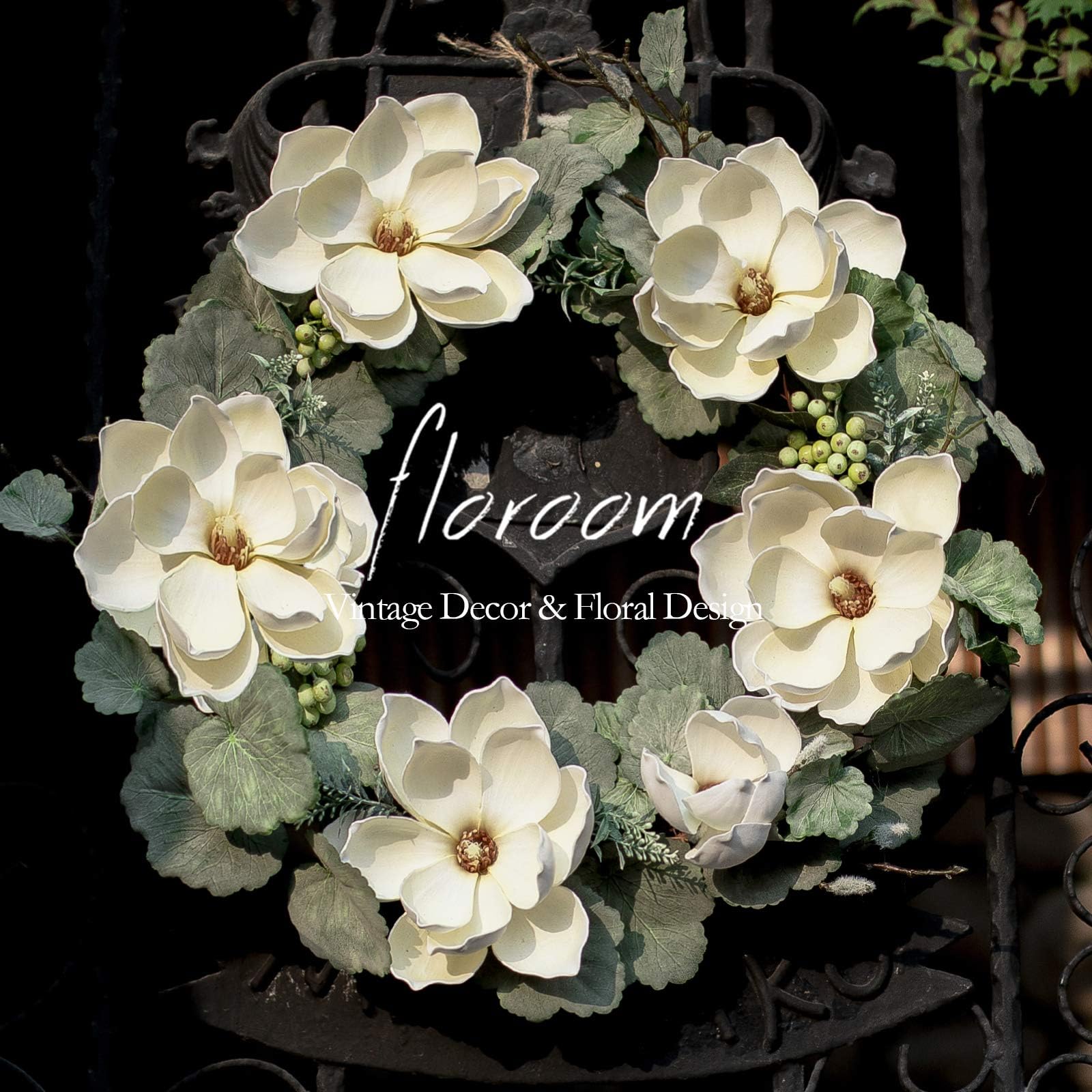 Amazon.com: Artificial Magnolias Wreath, Magnolia Wreaths for Front ...