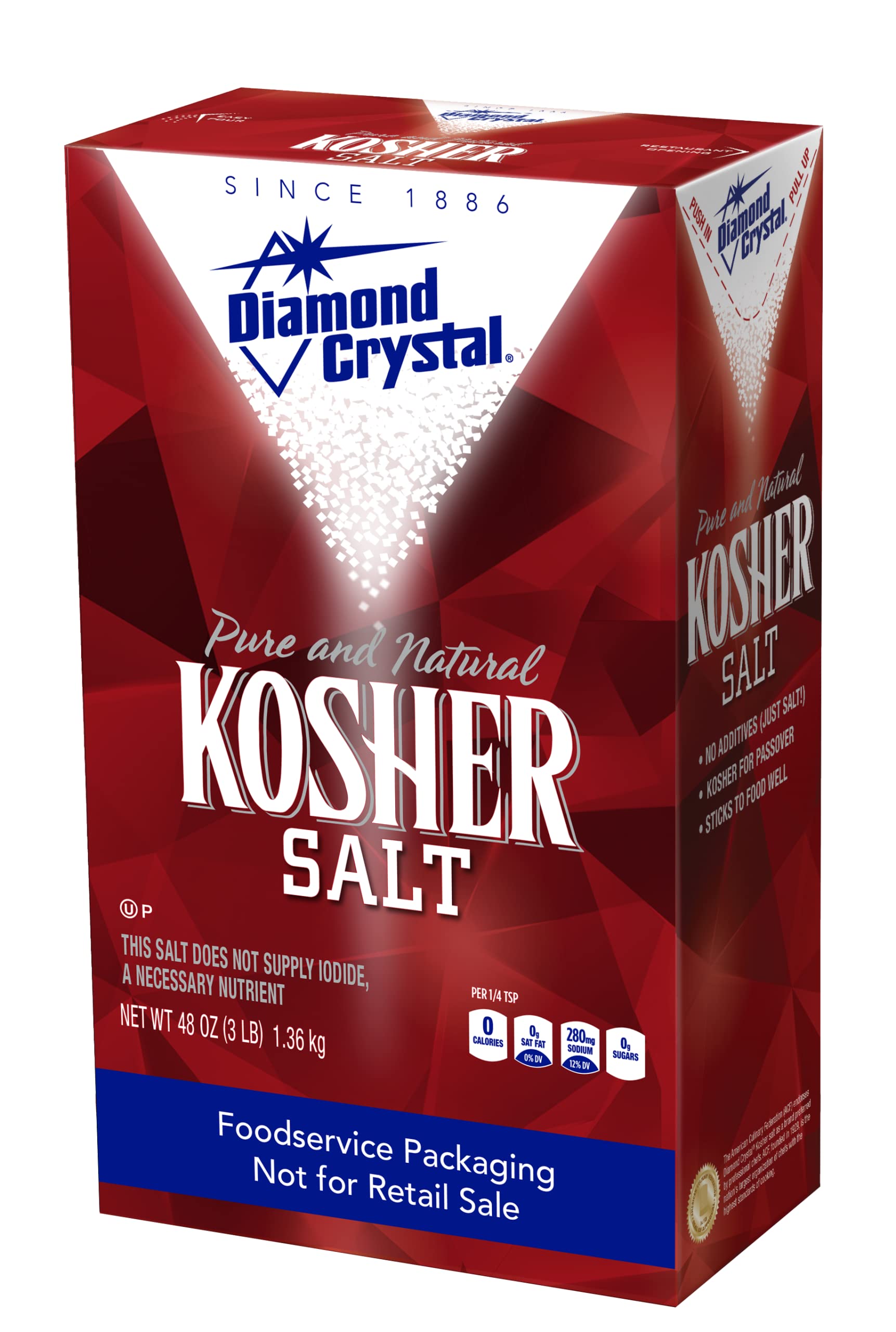 Diamond Crystal Pure & Natural Kosher Salt 1.36kg (Packaging May Vary ...