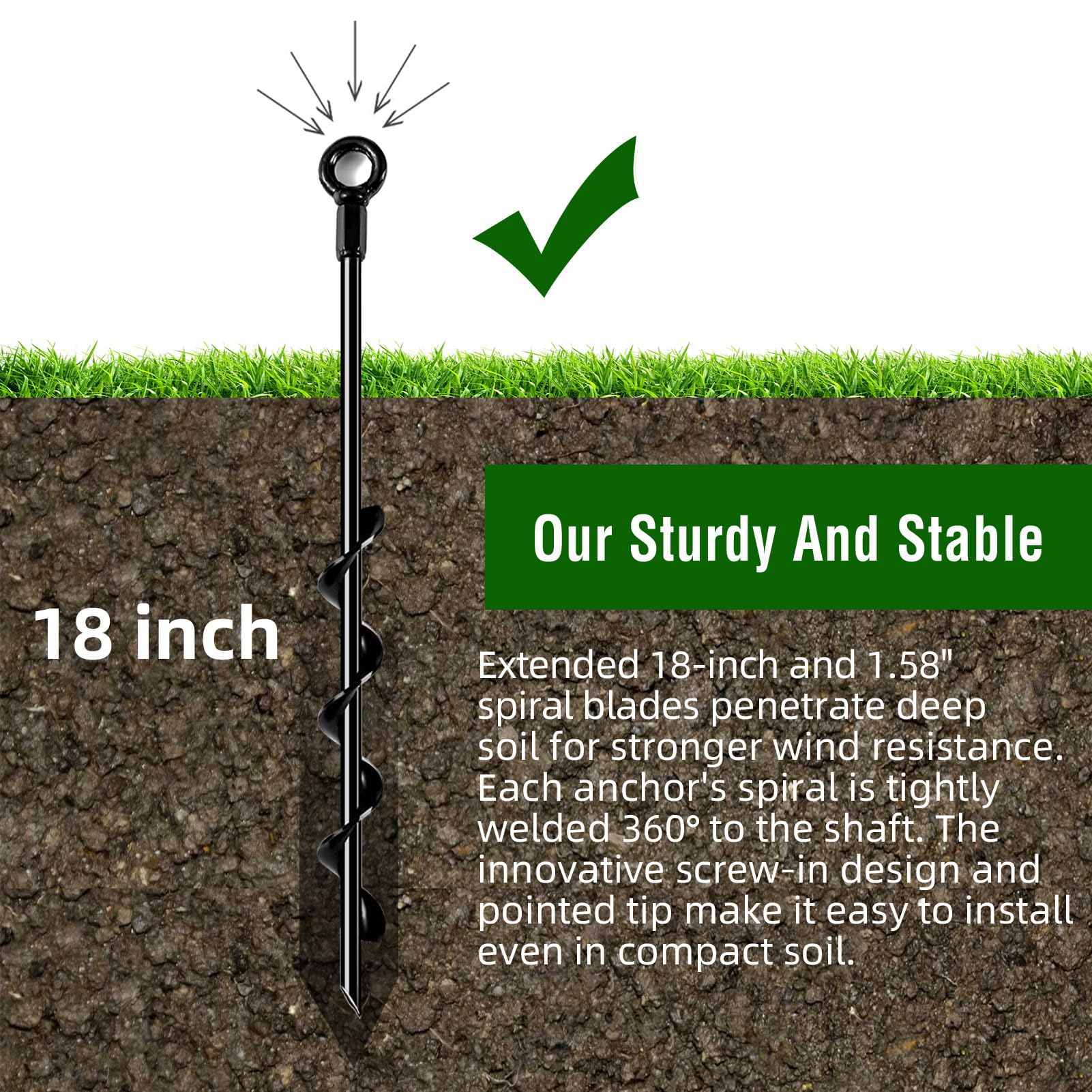 Snapklik.com : Ground Anchors, 18 Inch 4 Pack Screw In Heavy Duty Swing ...