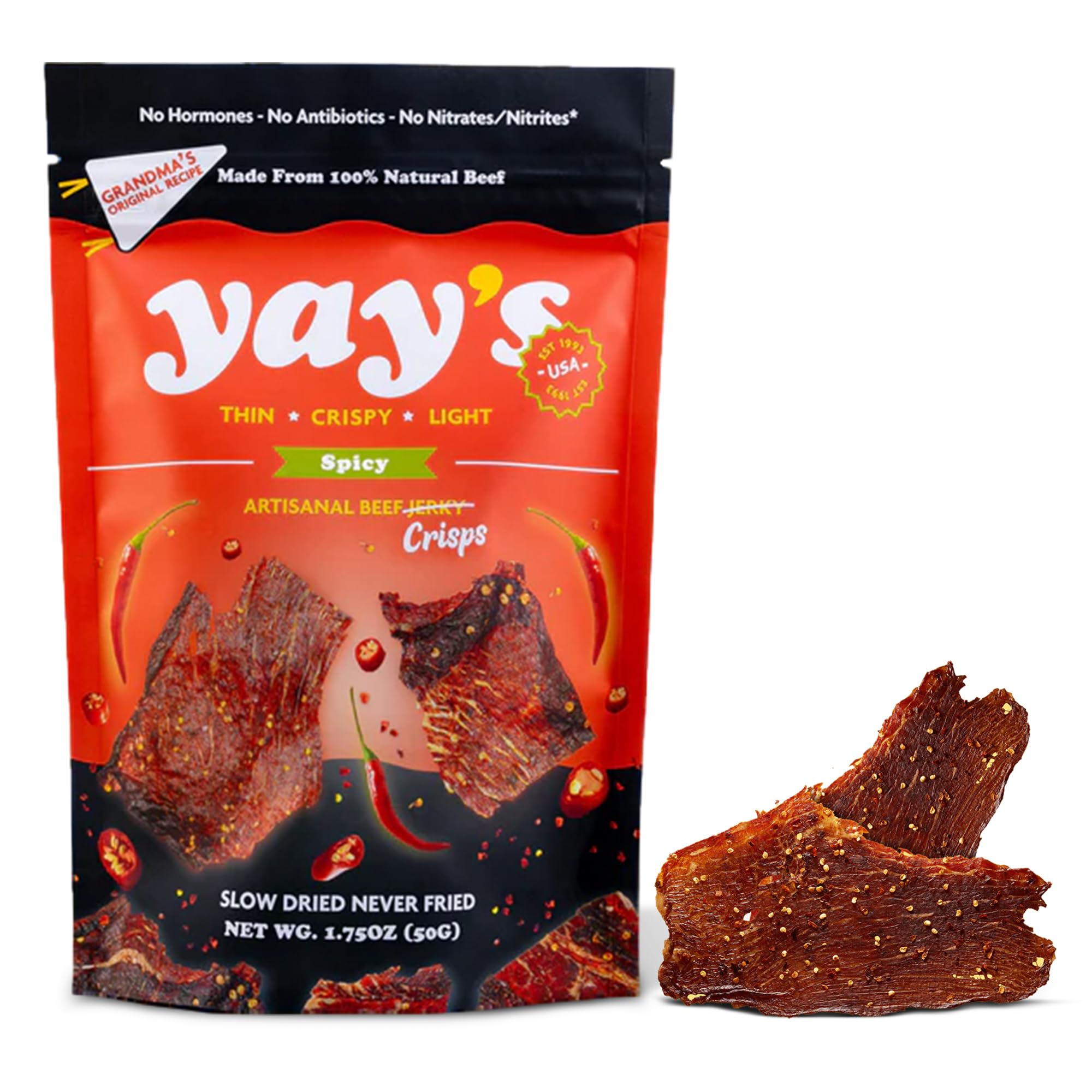 Amazon.com : Yay's Snacks Sweet and Spicy Beef Crisps | Crispy, Crunchy ...