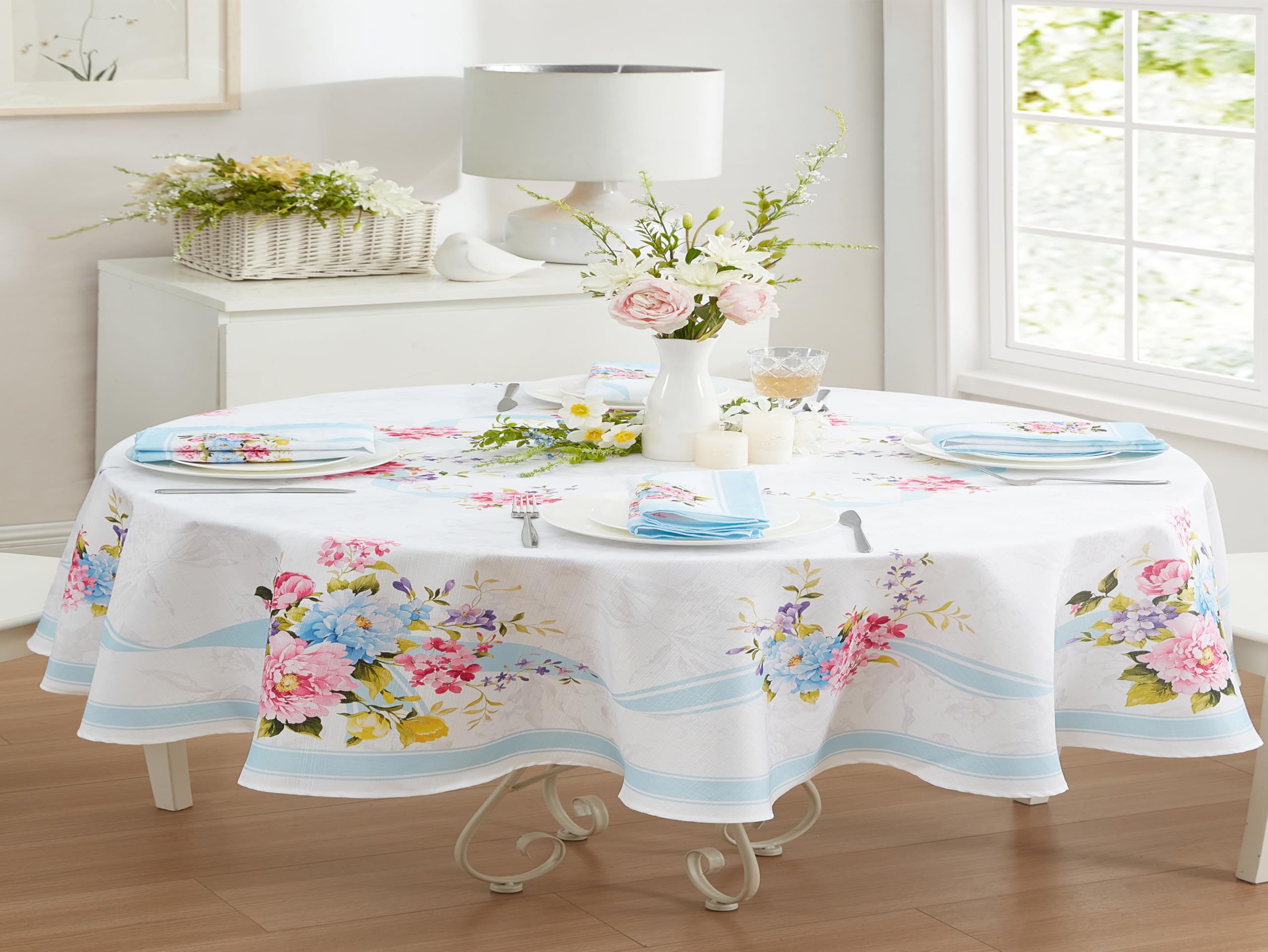 Amazon.com: Newbridge Easter Cottage Rose Oval Fabric Tablecloth, 60 x 84 Inch, Easy Care ...