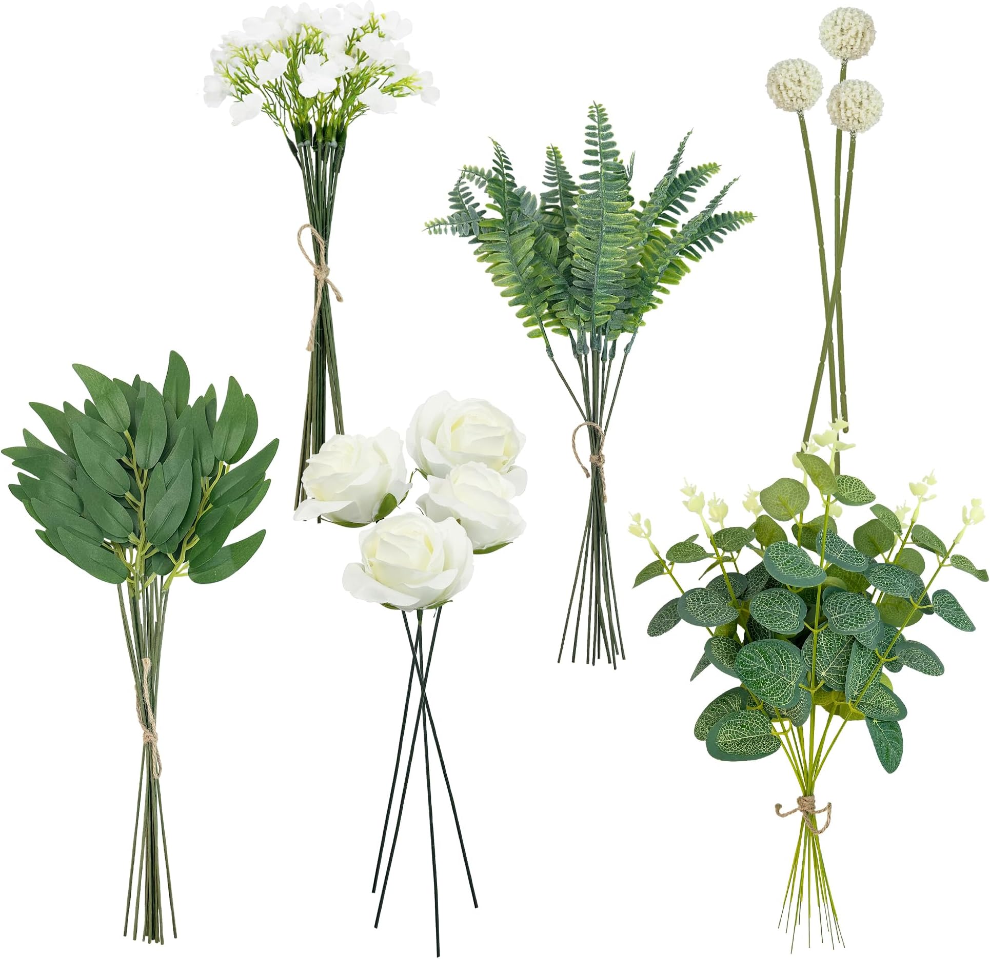 Amazon.de: 65 Stück Künstliche Blumen & Zweige, Weiß Kunstblumen Grüne ...
