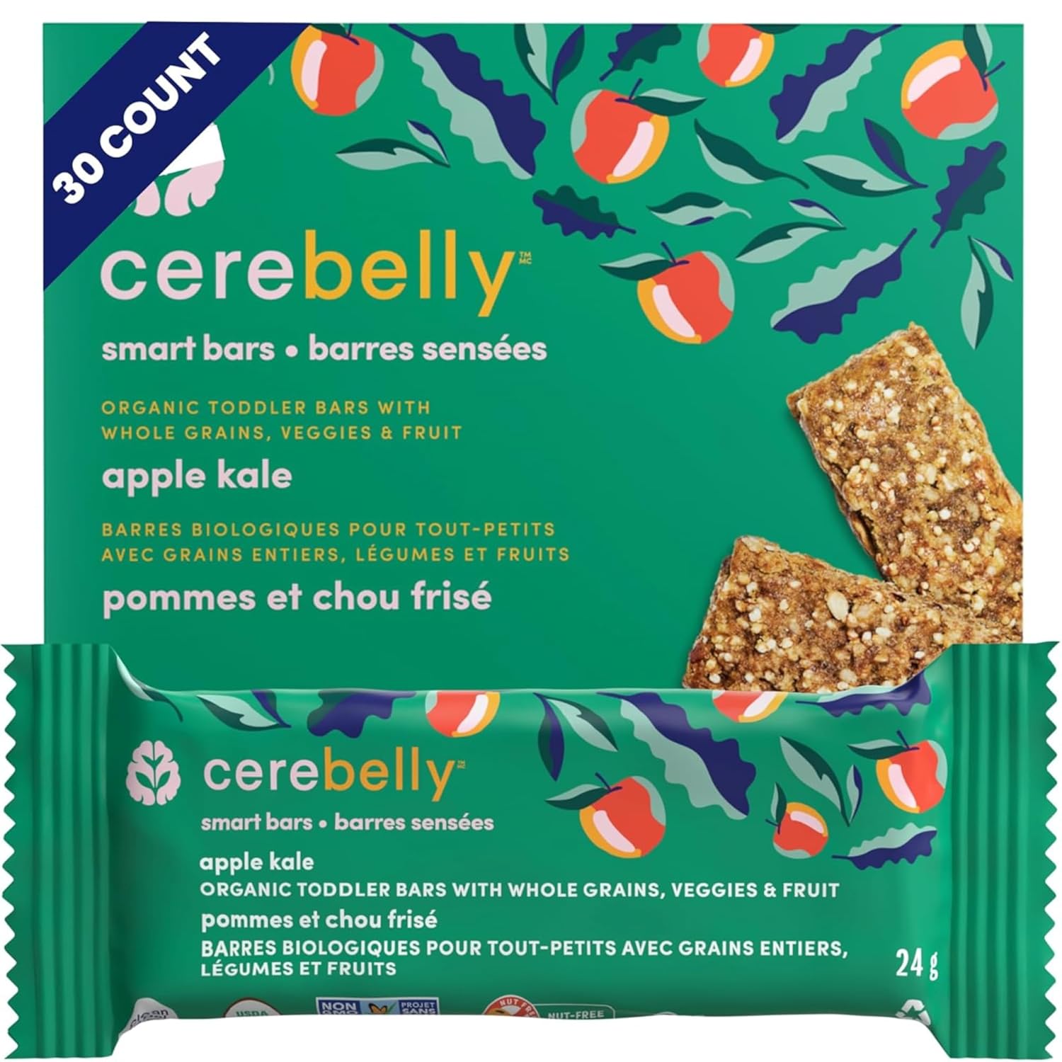 Amazon.com: Cerebelly Toddler Snack Bars - Apple Kale Smart Bars ...
