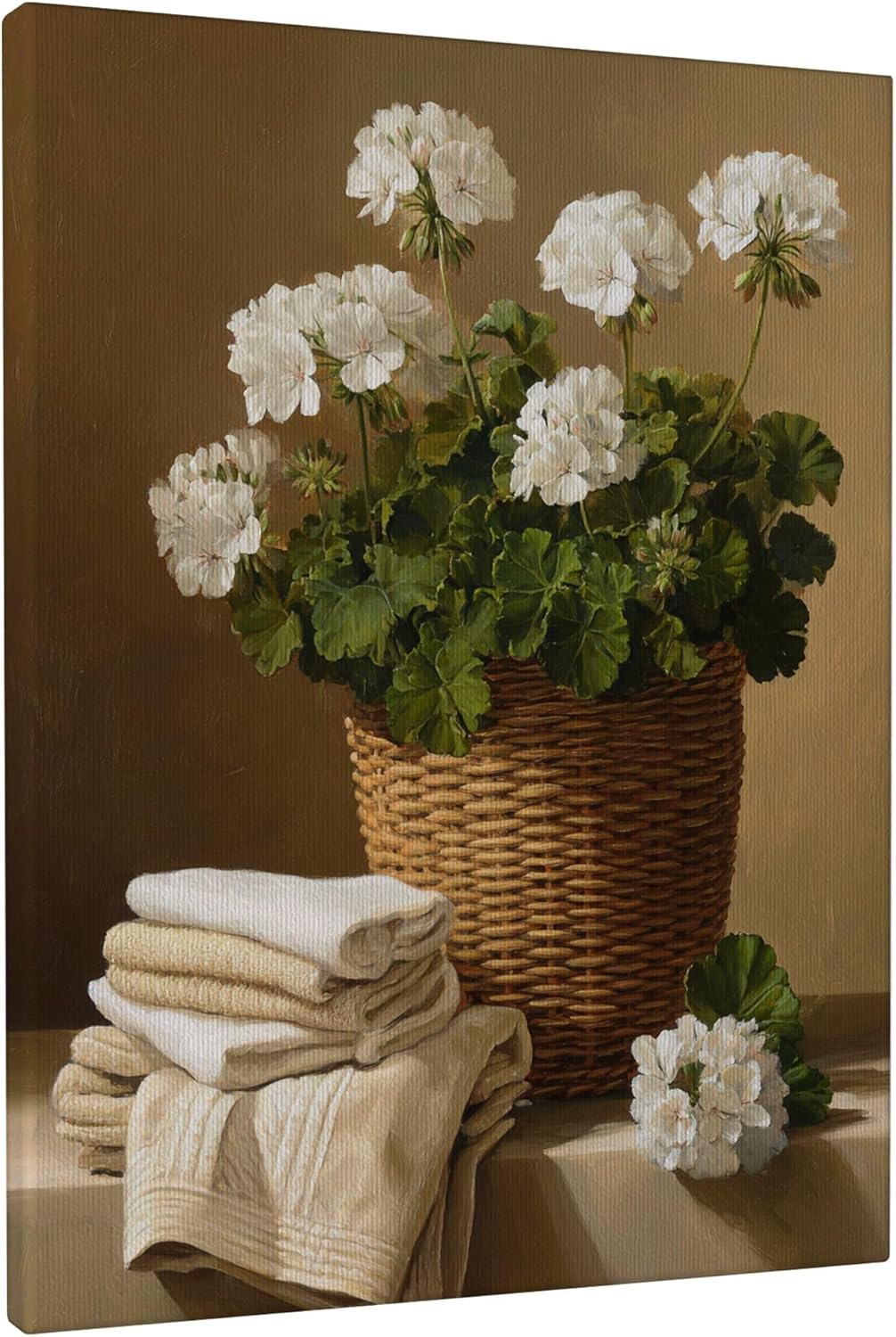 Amazon.com: Spring White Geraniums Canvas Wall Art, Green Beige Floral ...