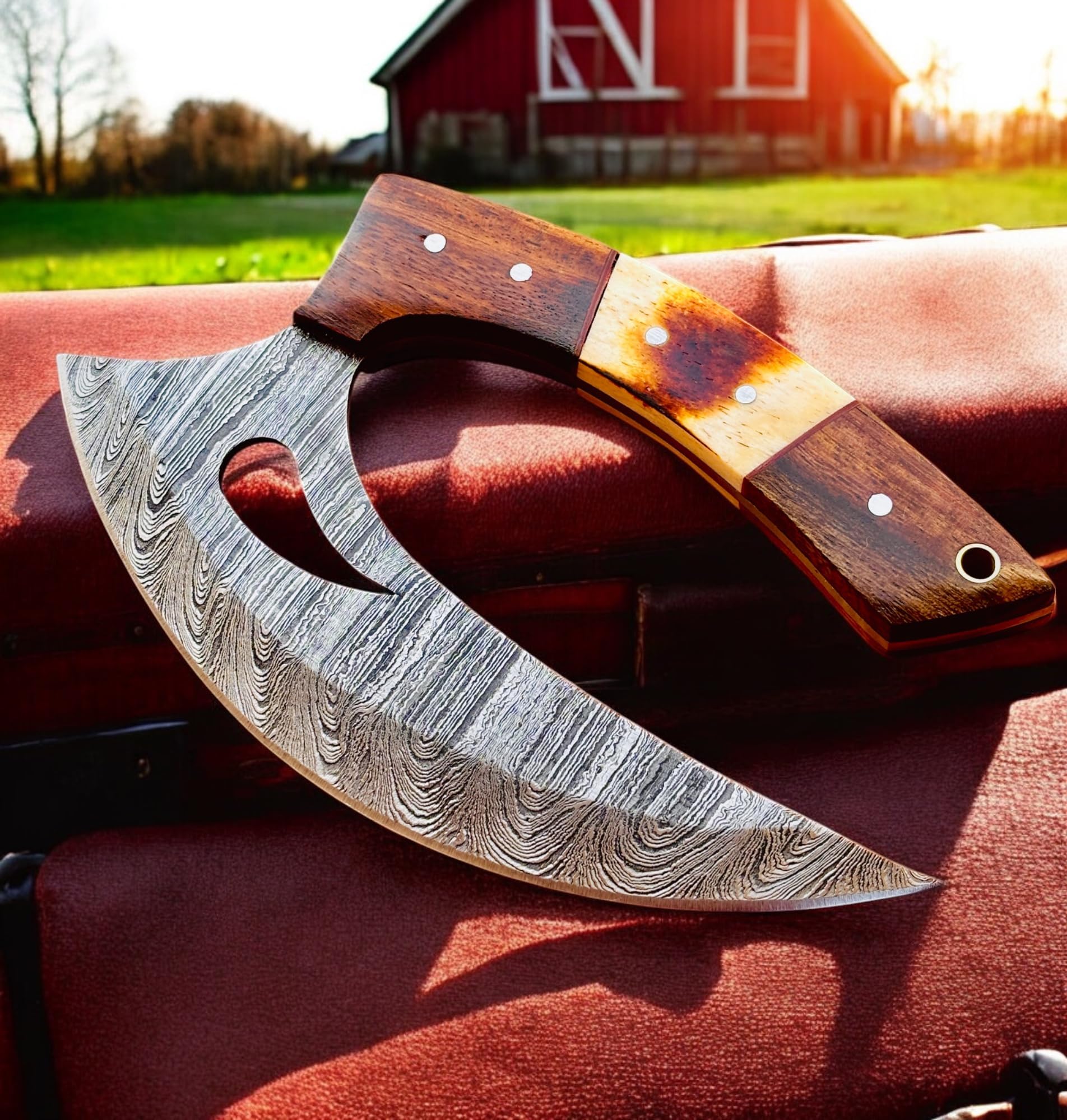 Amazon.com: Handmade Damascus Steel Ulu Knife - Alaskan Damascus Ulu ...