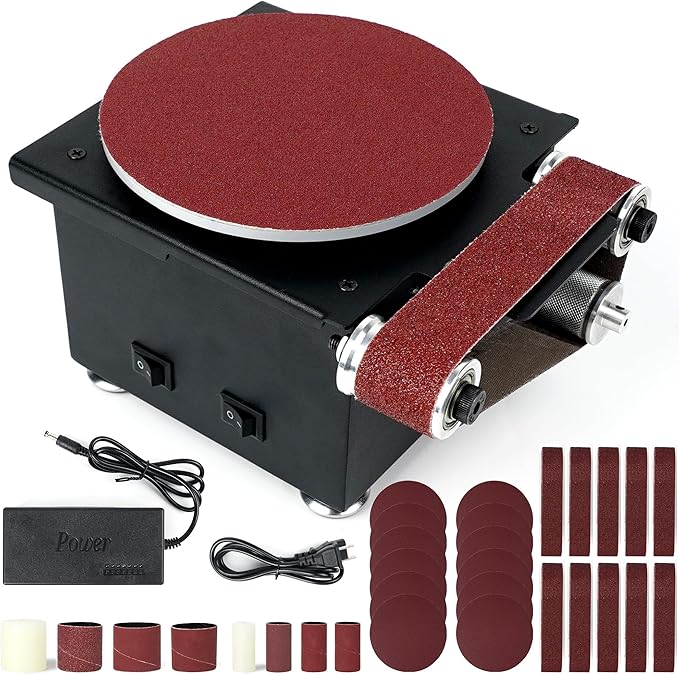 Twotrees Mini Disc Sander 6-Inch, 1.2x15in Belt Bench Grinder, Dual ...