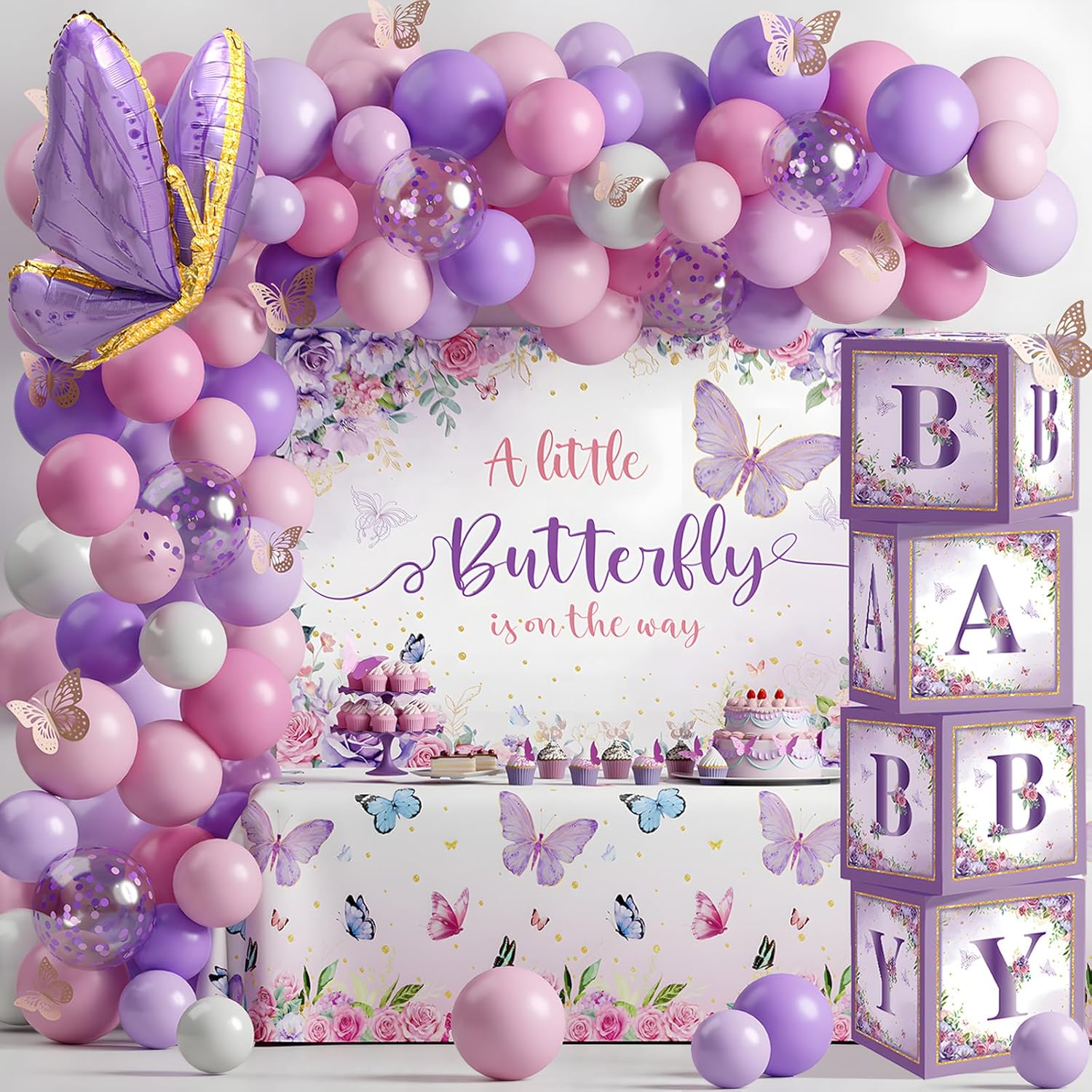 Amazon.com: Butterfly Baby Shower Decorations for Girl Pink and Purple ...