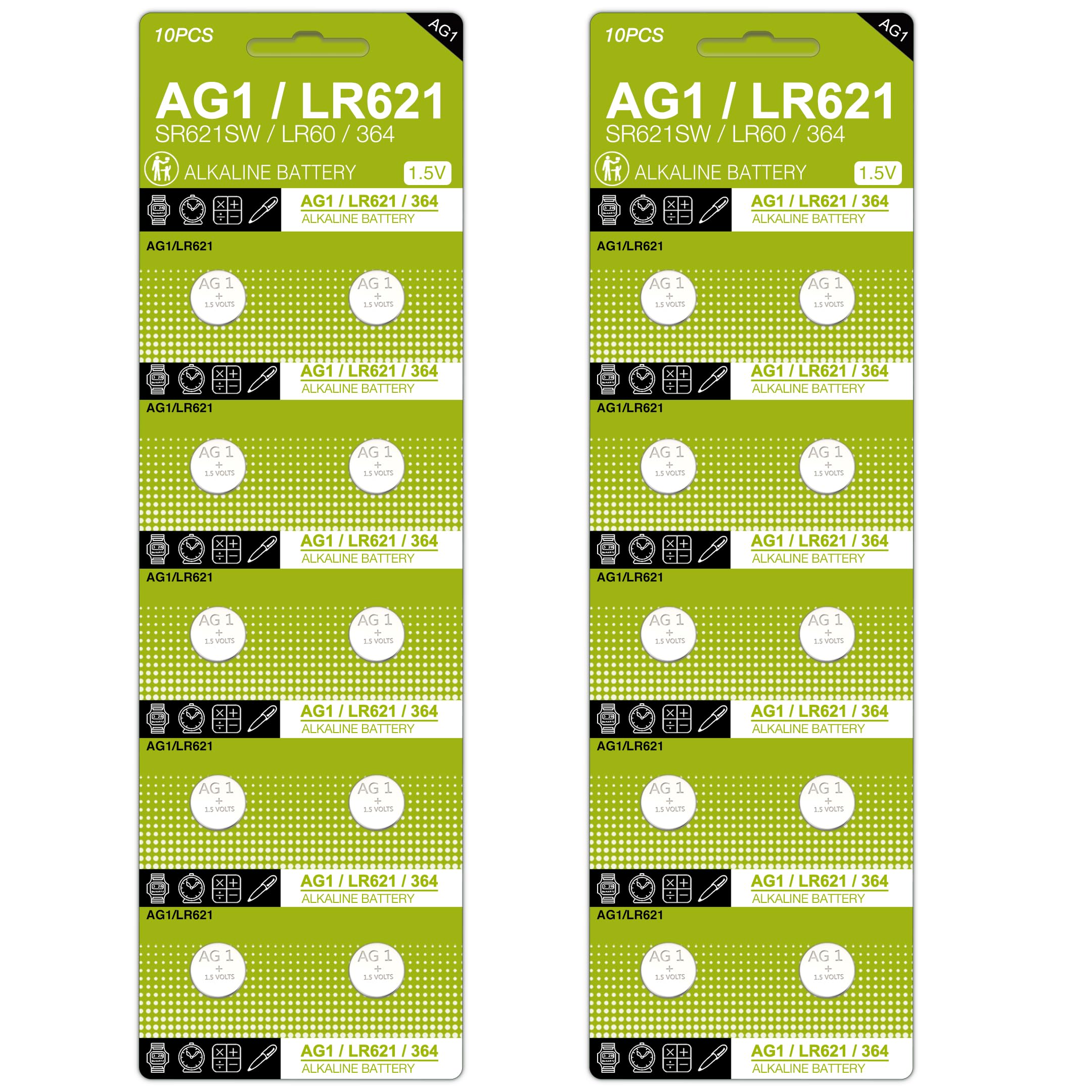 AJ Star 20 Pcs SR621SW AG1 364 363 LR621 1.55V Button Cell Watch ...