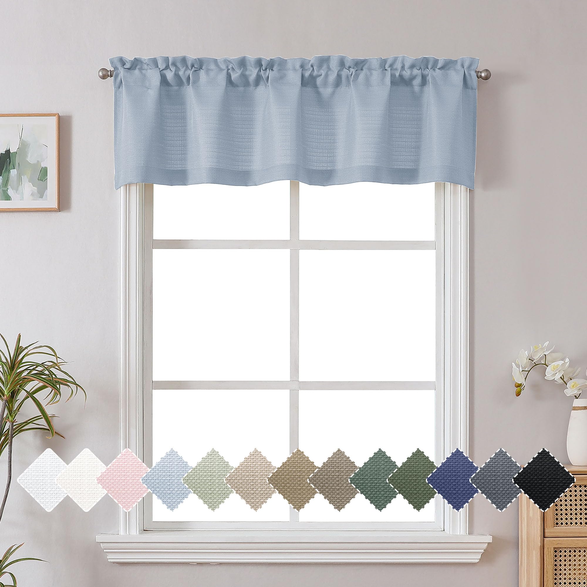 Amazon.com: Chyhomenyc Bennet Aqua Valance for Windows, Faux Linen Slub ...