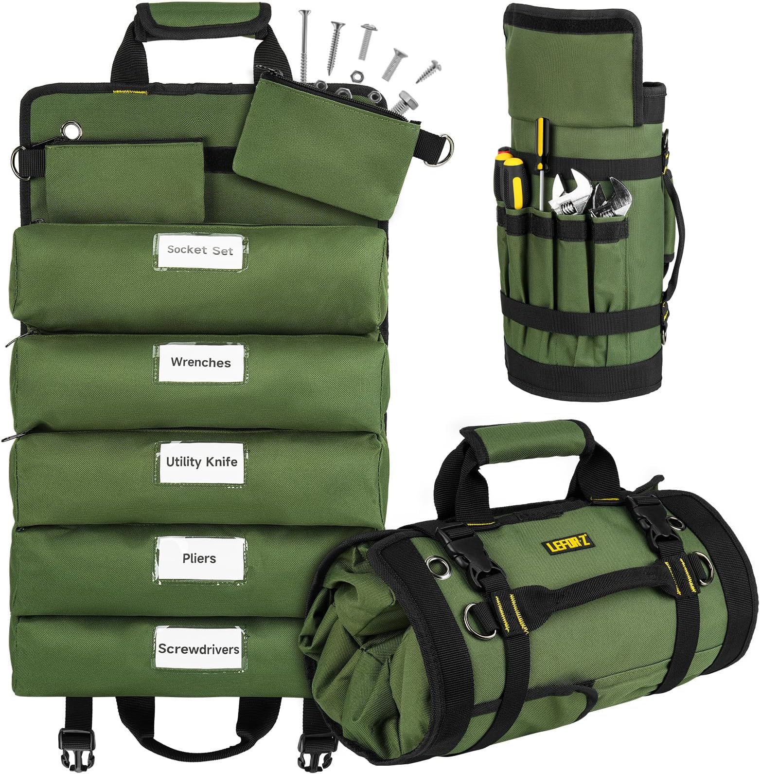 LETINE Crest Canvas Tool Roll Bag - Portable 6-Pocket EDC Roll up Tool ...