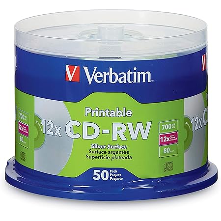 Amazon.com: Verbatim CD-RW 700MB 2X-4X DataLifePlus Silver Inkjet ...