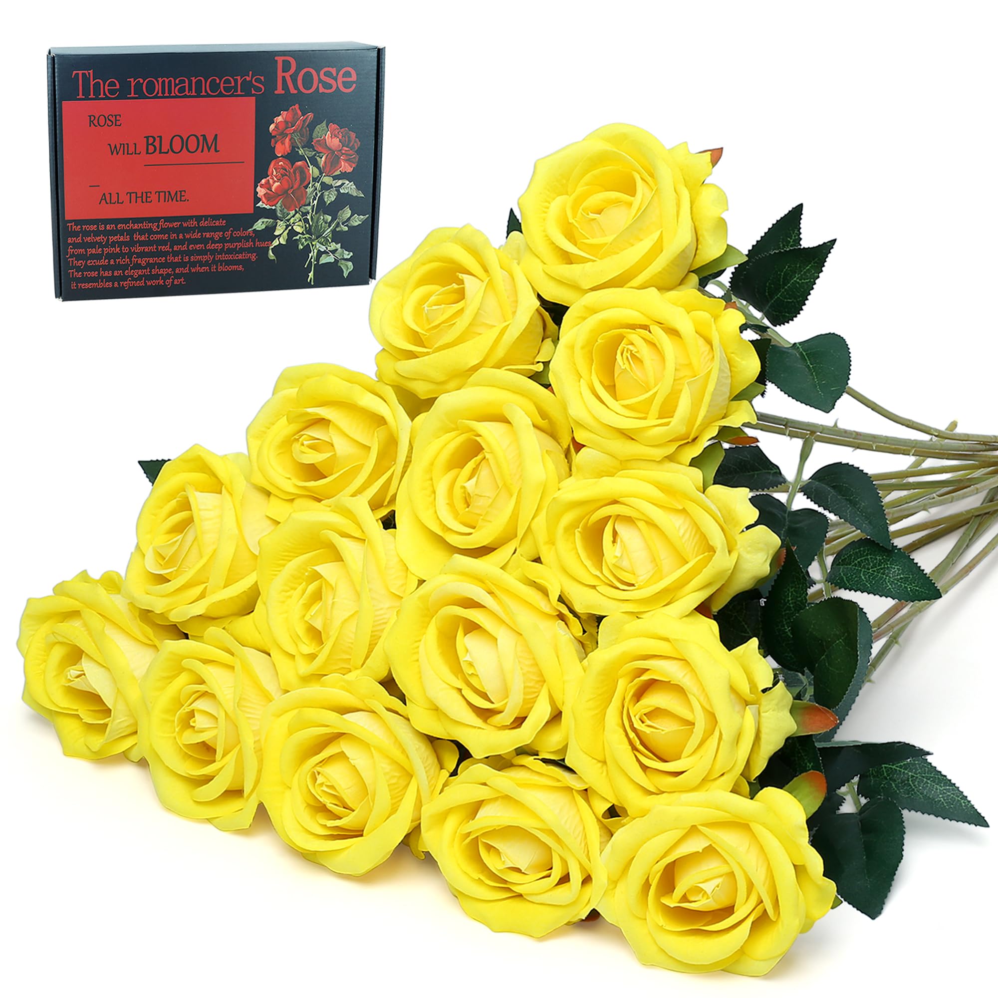 Amazon.com: SITUMEIZI 15PCS Yellow Artificial Roses Silk Flowers Fake ...