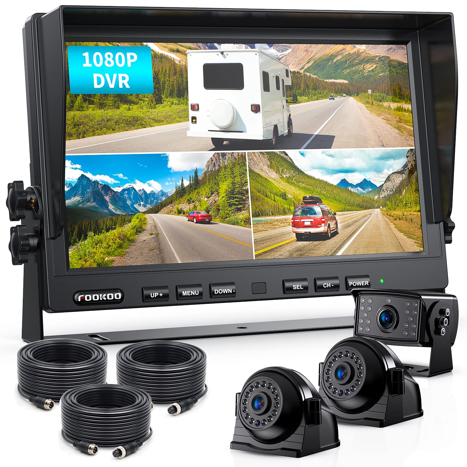 Amazon.com: Fookoo HD 1080P 10" Wired Backup Camera System, 10" Triple ...