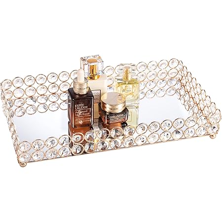Amazon.com: Feyarl Crystal Mirrored Cosmetic Tray Vanity Rectangle ...