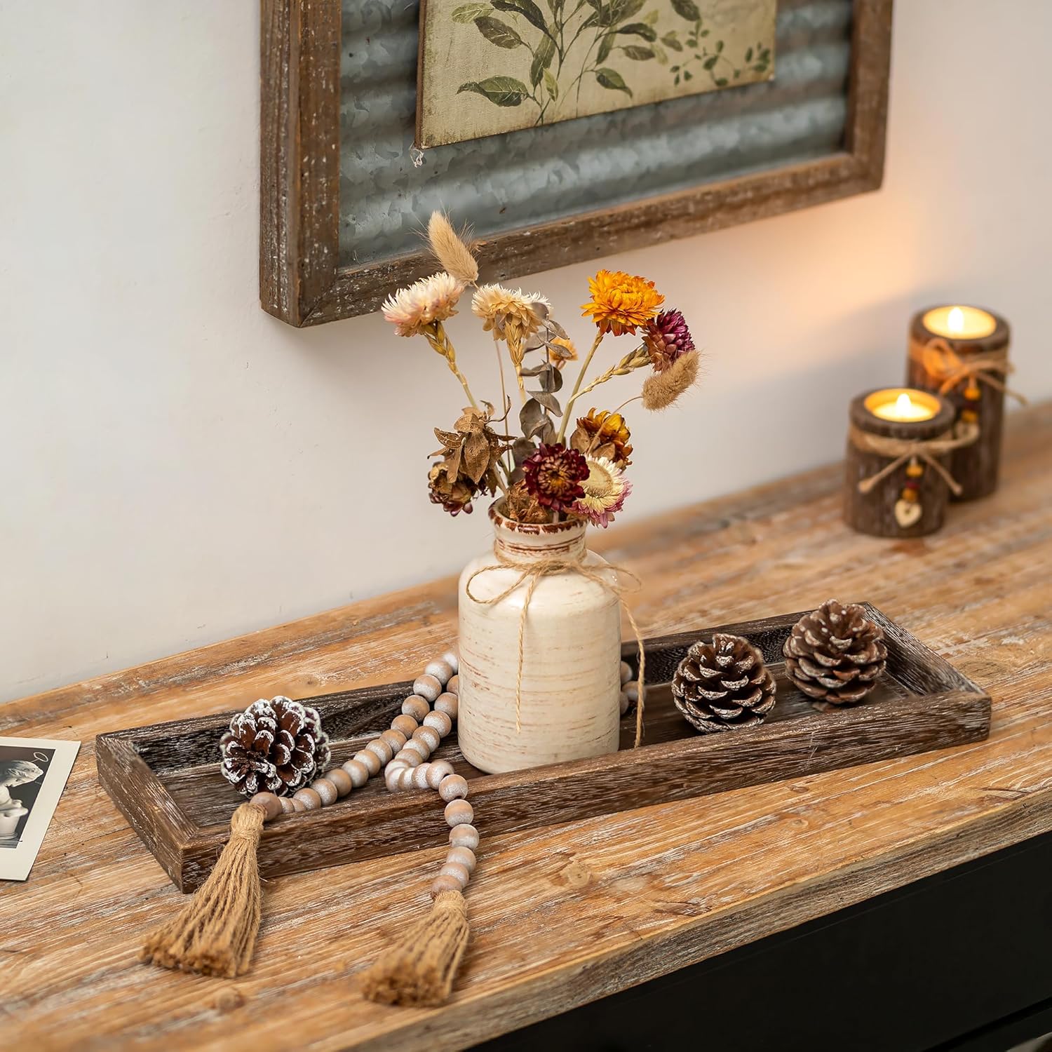 Amazon.com: Romadedi Rustic Decorative Wood Candle Tray - 17" Wooden ...
