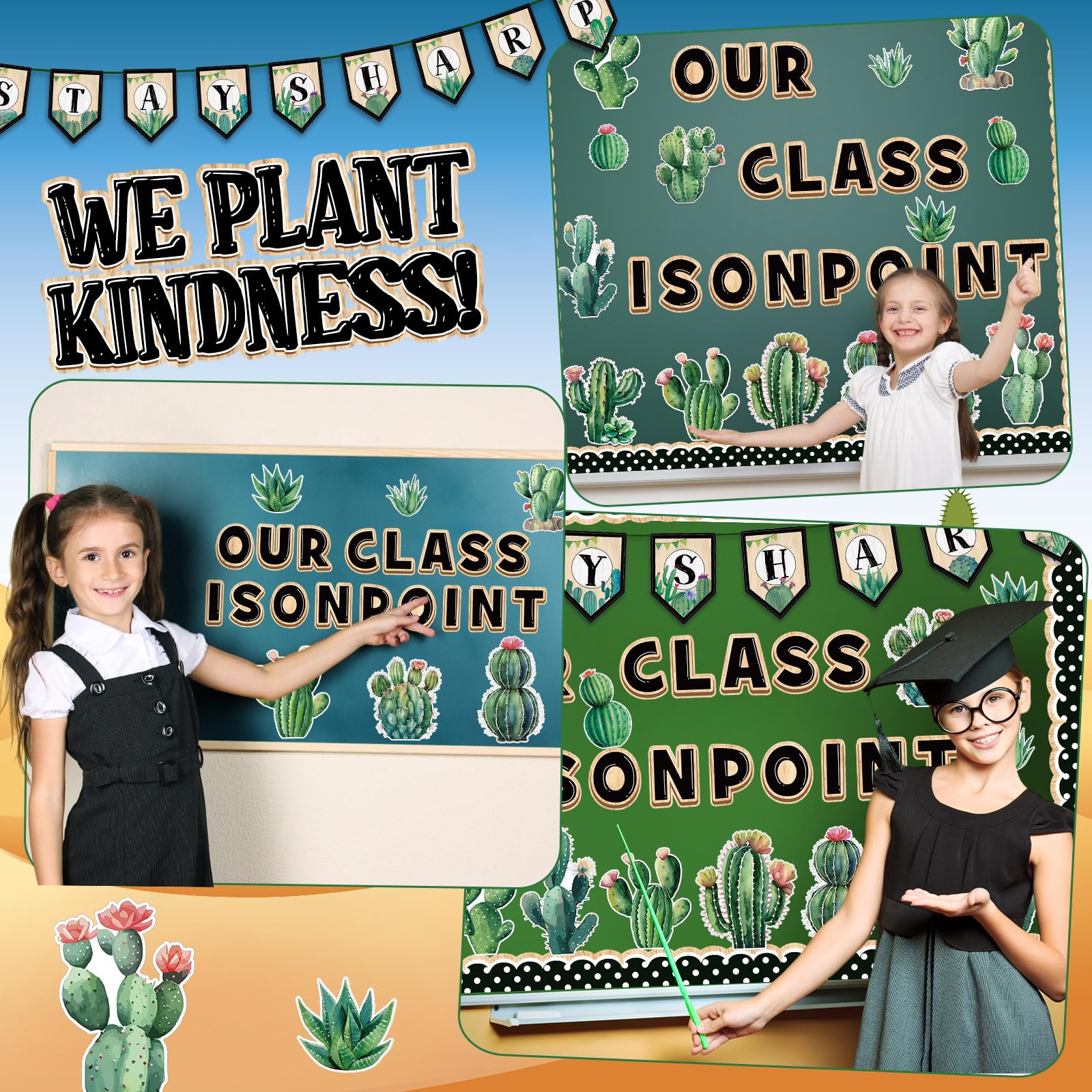 Snapklik.com : 64 Pcs Cactus Bulletin Board Set Greenery Classroom ...
