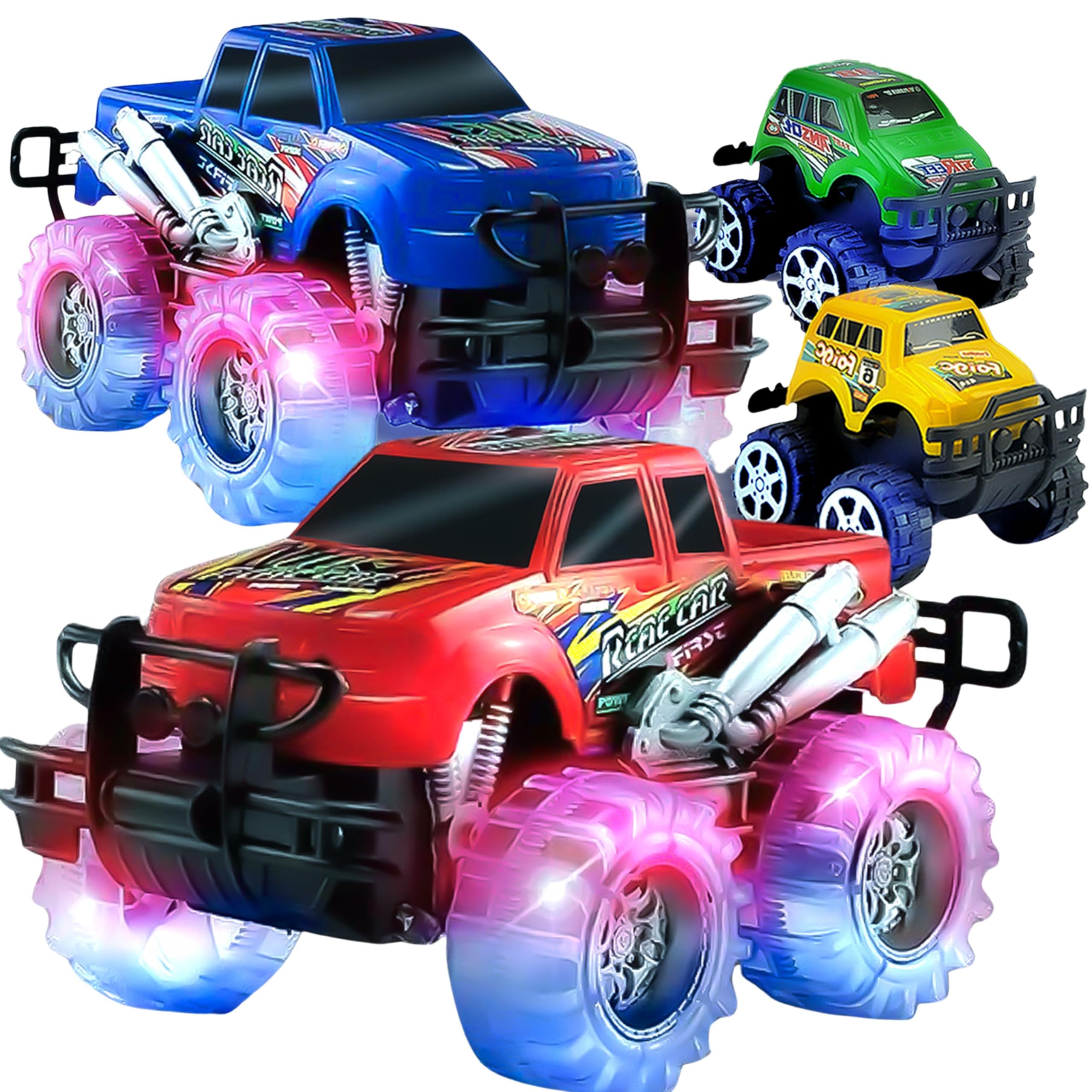 Amazon.com: JoyX 4 Pack Light Up Monster Truck Car Toy with LED Tires ...