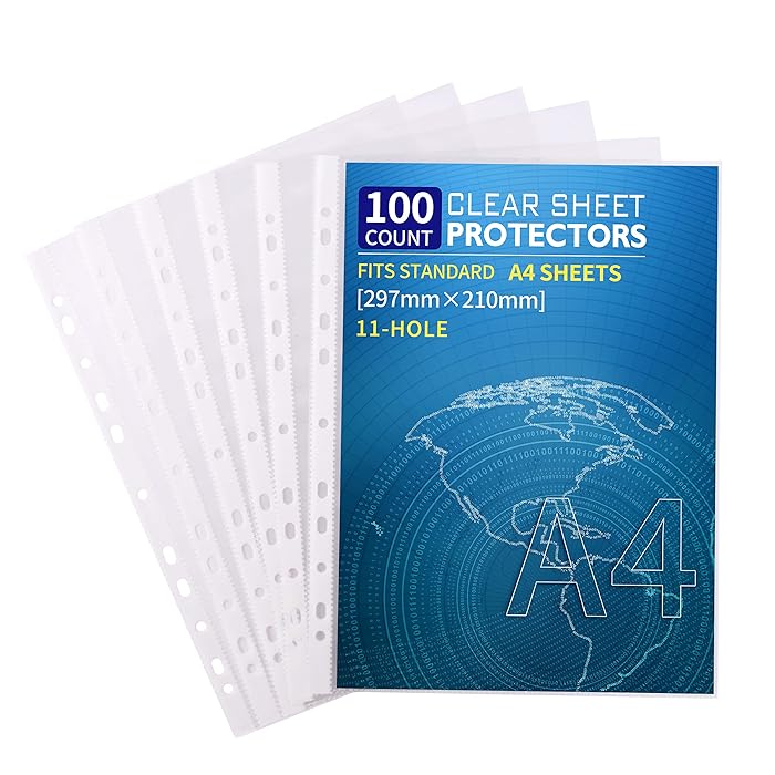 Buy 100pcs A4 Plastic Punched Pockets, 40 Micron, Clear Poly Document ...