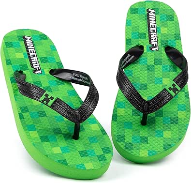 Minecraft Creeper Kids Sandals | Green Flip Flop Sliders For Boys ...