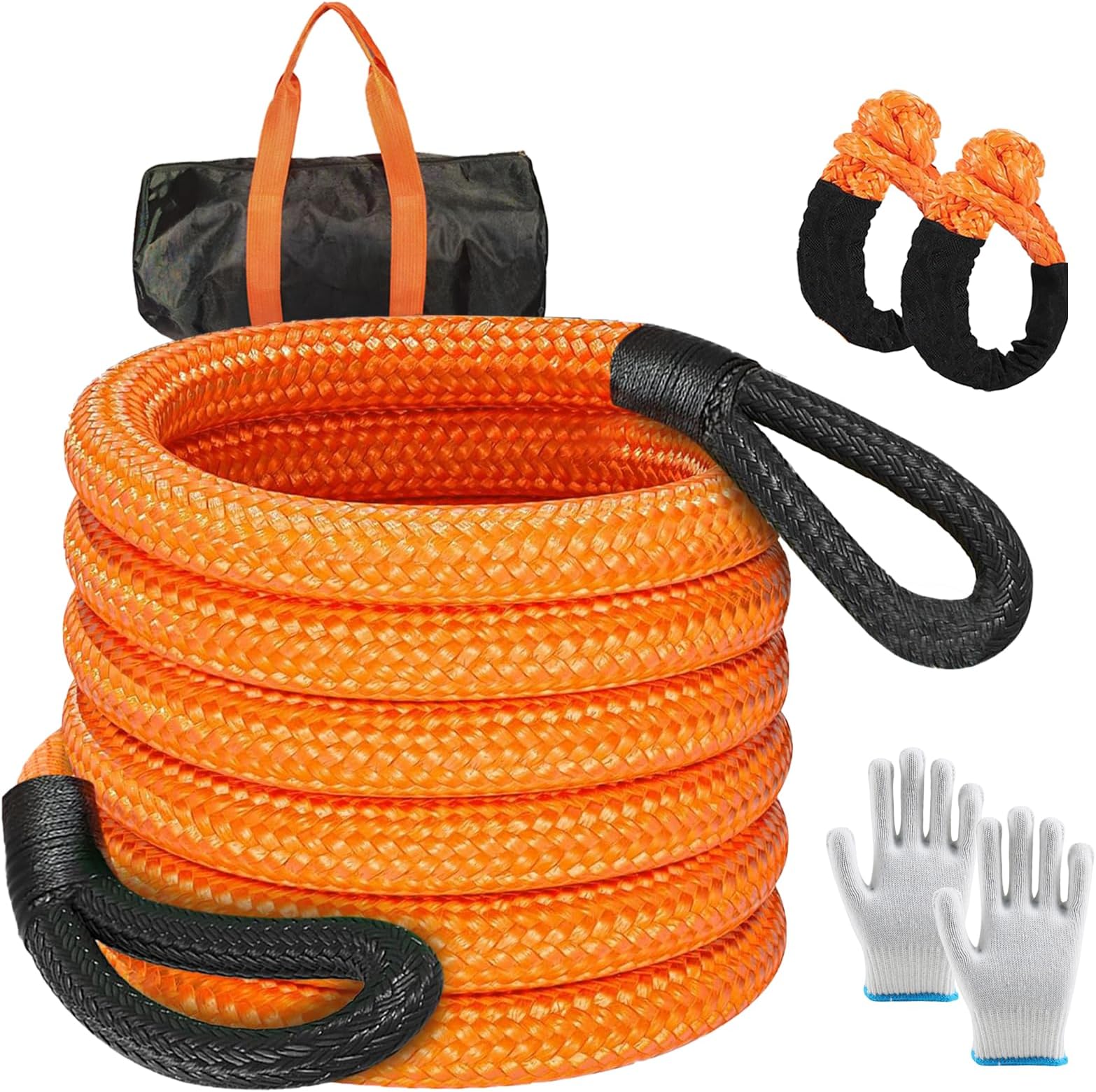1" x 30' Kinetic Recovery Rope 33,000lbs with 2 Soft Shackles, Heavy ...