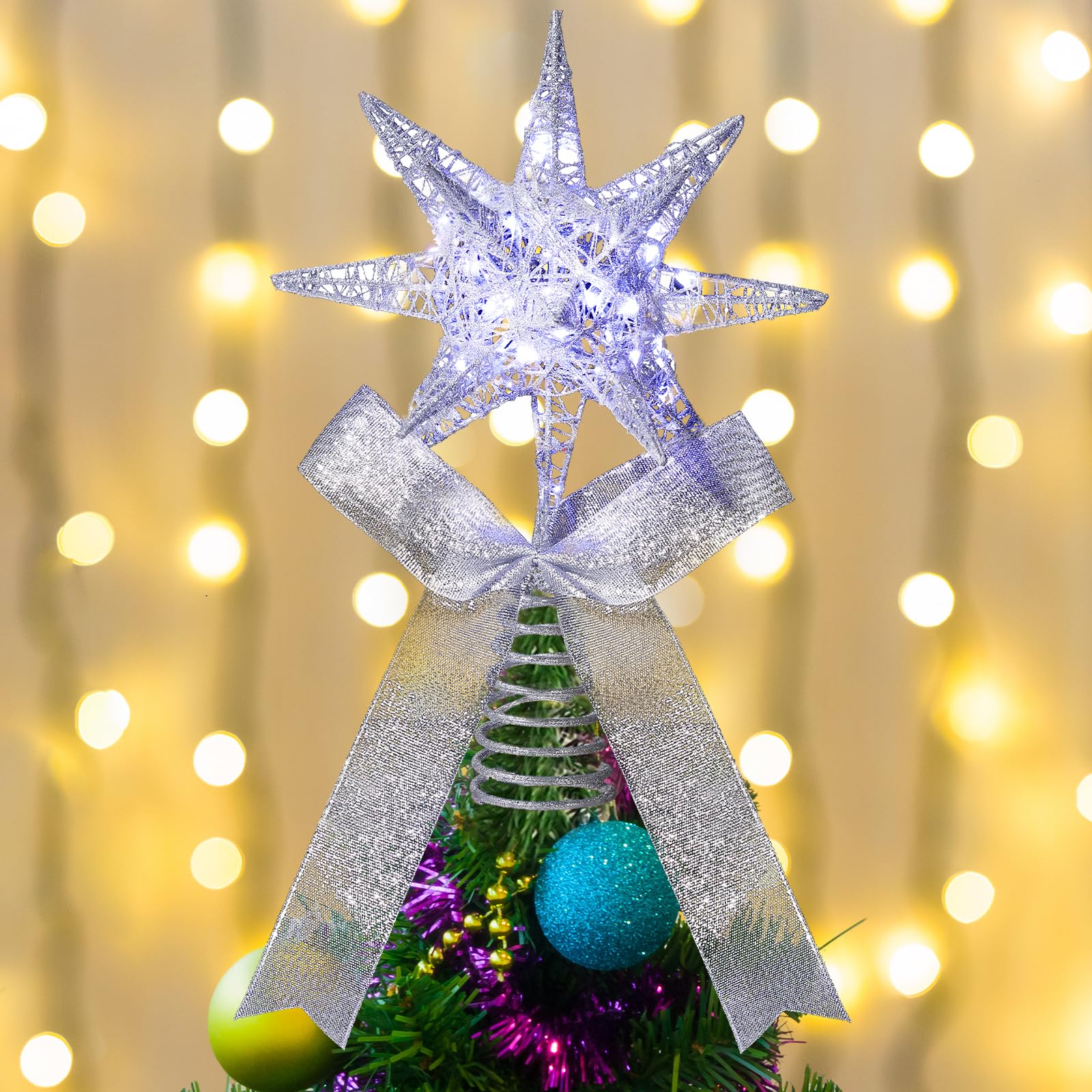 Amazon.com: Christmas Star Tree Topper 3D Tree Topper with Led Light ...