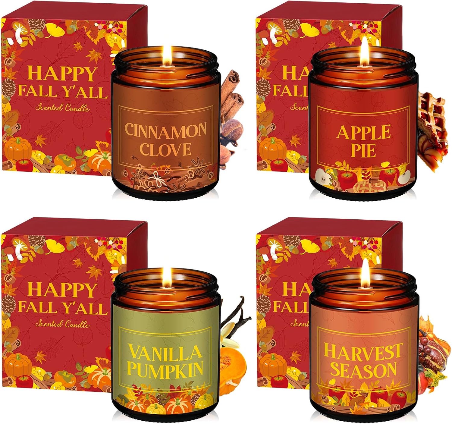 Amazon.com: Fullhawl 4 Pack Thanksgiving Candles Gifts Fall Soy Scented ...