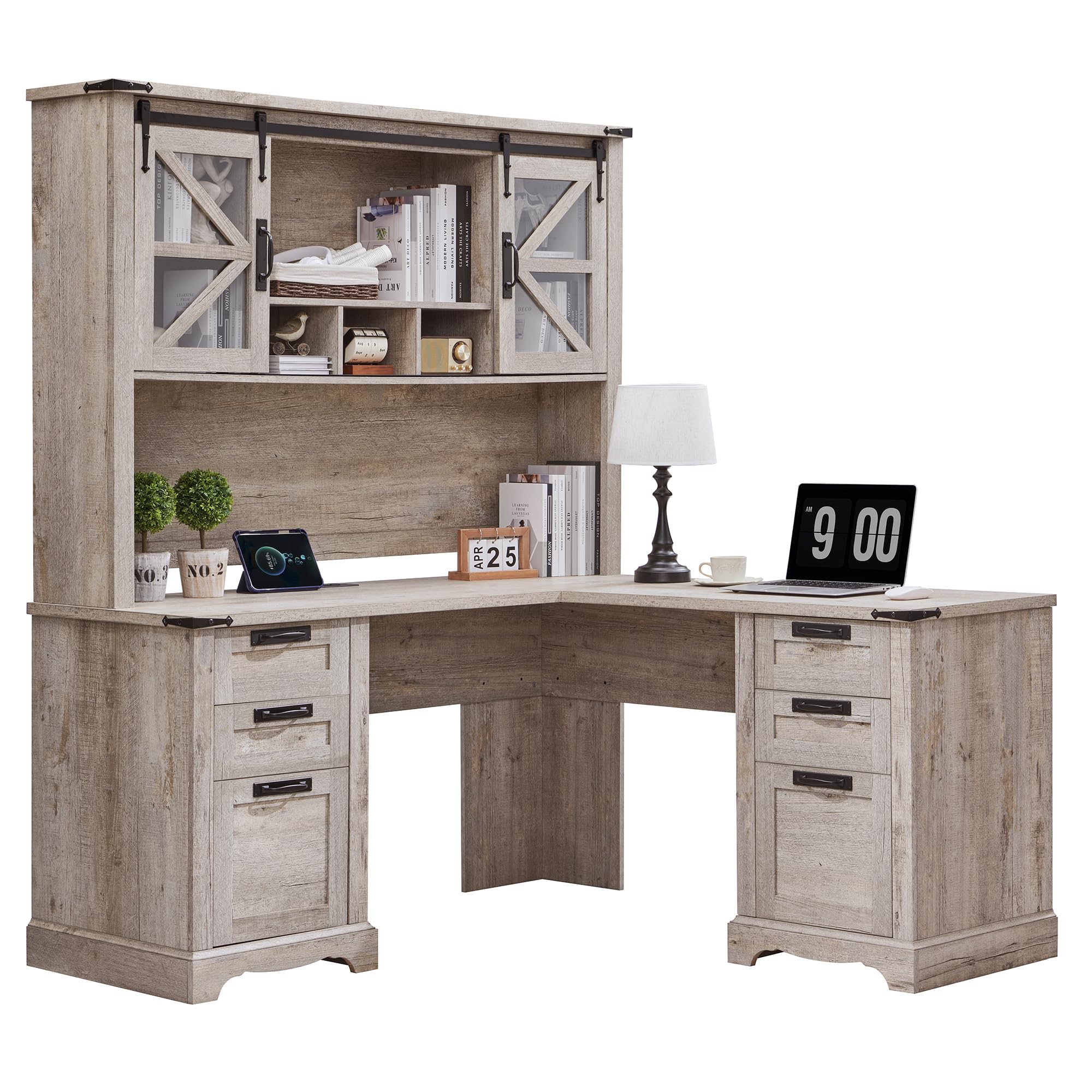 Amazon.com: RedLemon 60" Farmhouse L Shaped Desk with Hutch, Wood Home ...