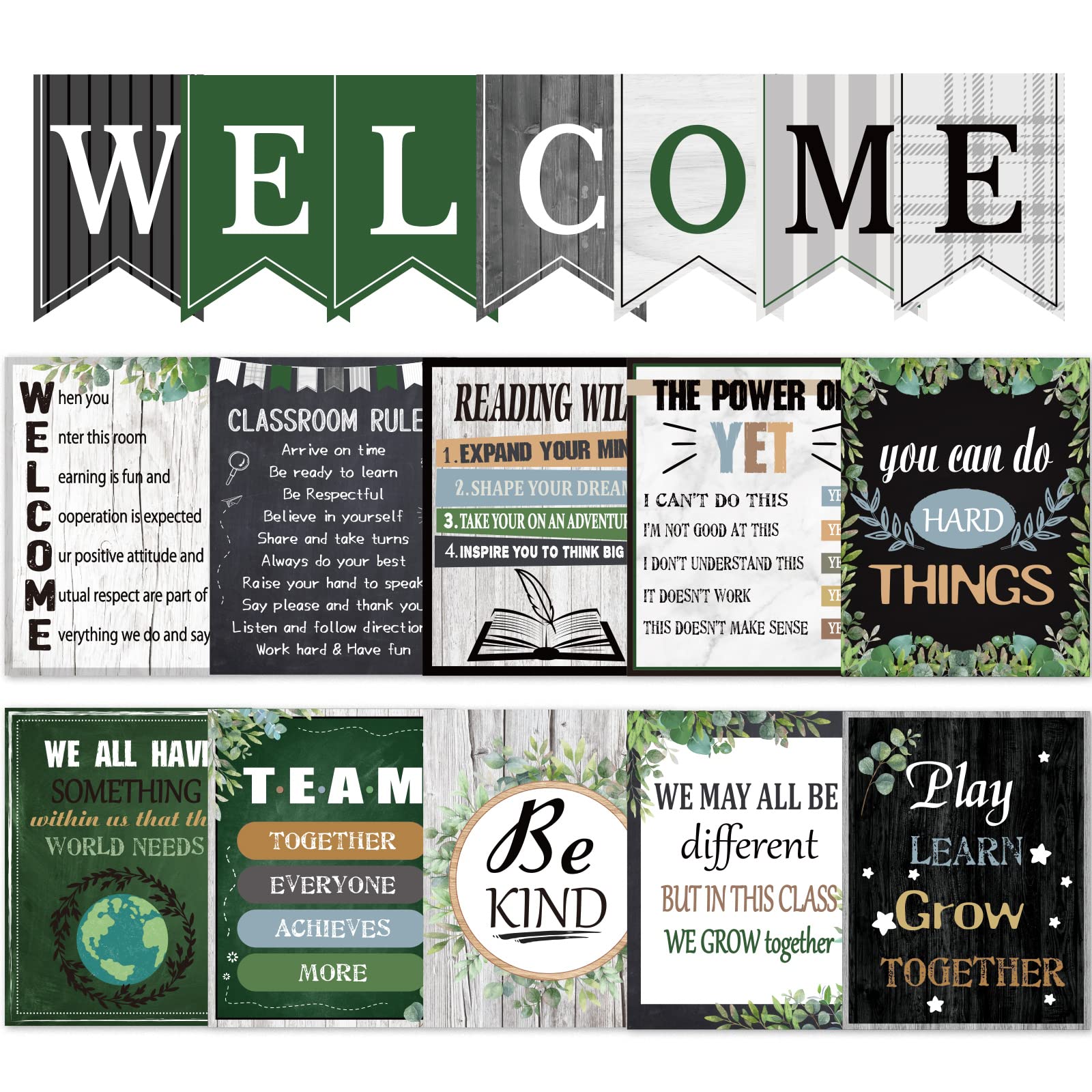 Buy 17 Pieces Simply Boho Classroom Motivational s Welcome Decor Signs ...