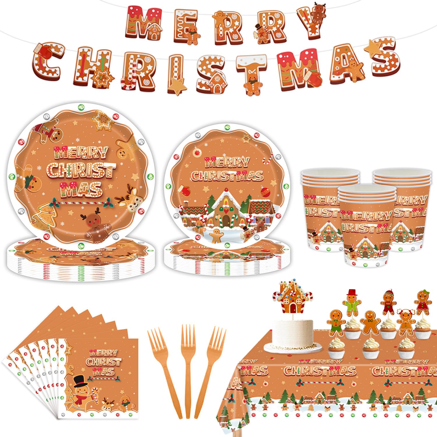 Amazon.com: Gingerbread Christmas Party Decorations Tableware Set ...