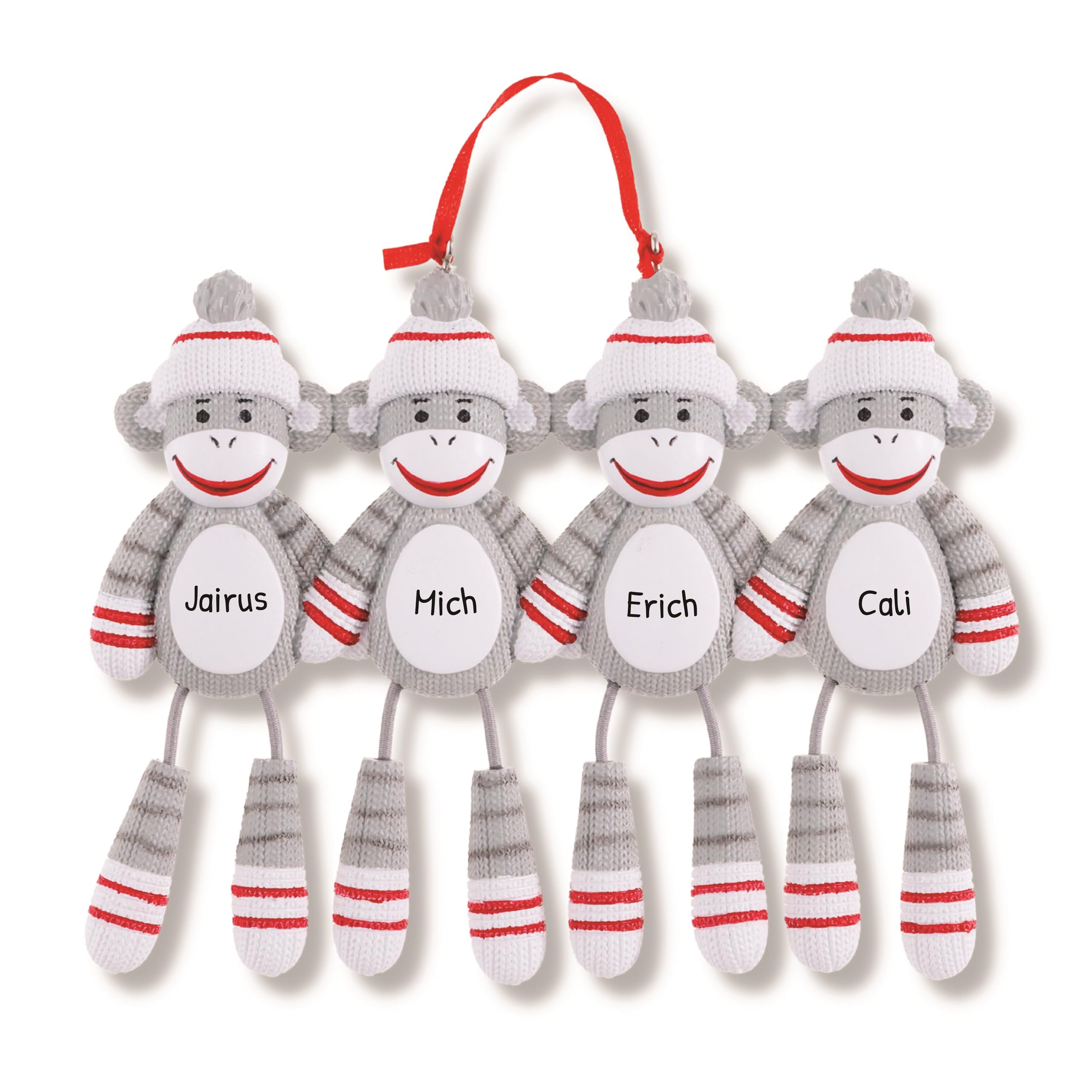 Amazon.com: Personalized Sock Monkey Family of 4 Christmas Ornament by ...