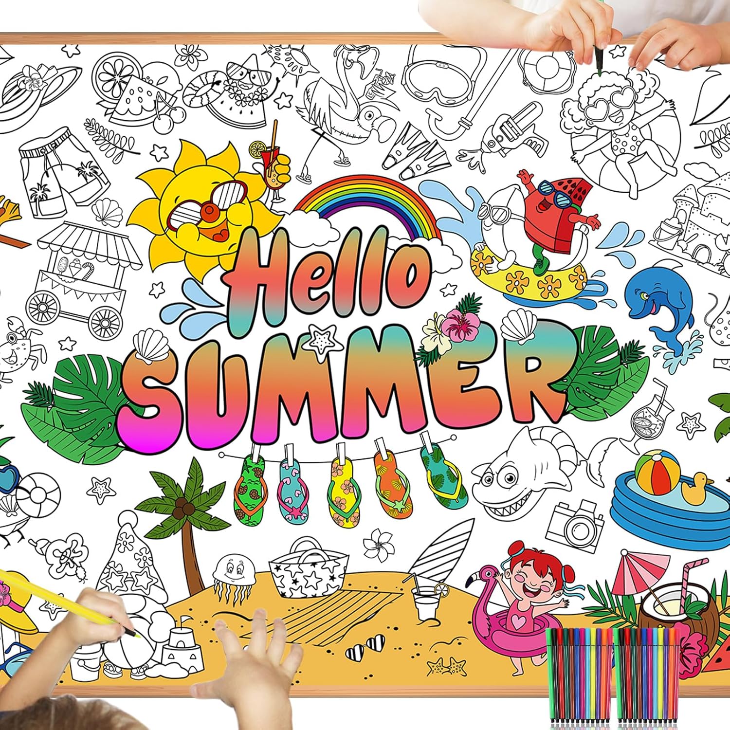 Amazon.com: HOWAF Giant Hello Summer Coloring Poster with 24pcs (24 ...
