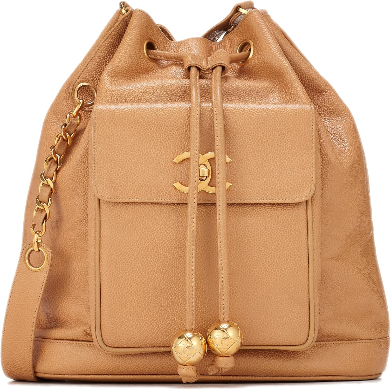 Amazon.com: Chanel, Pre-Loved Beige Caviar Bucket Bag Large, Beige ...