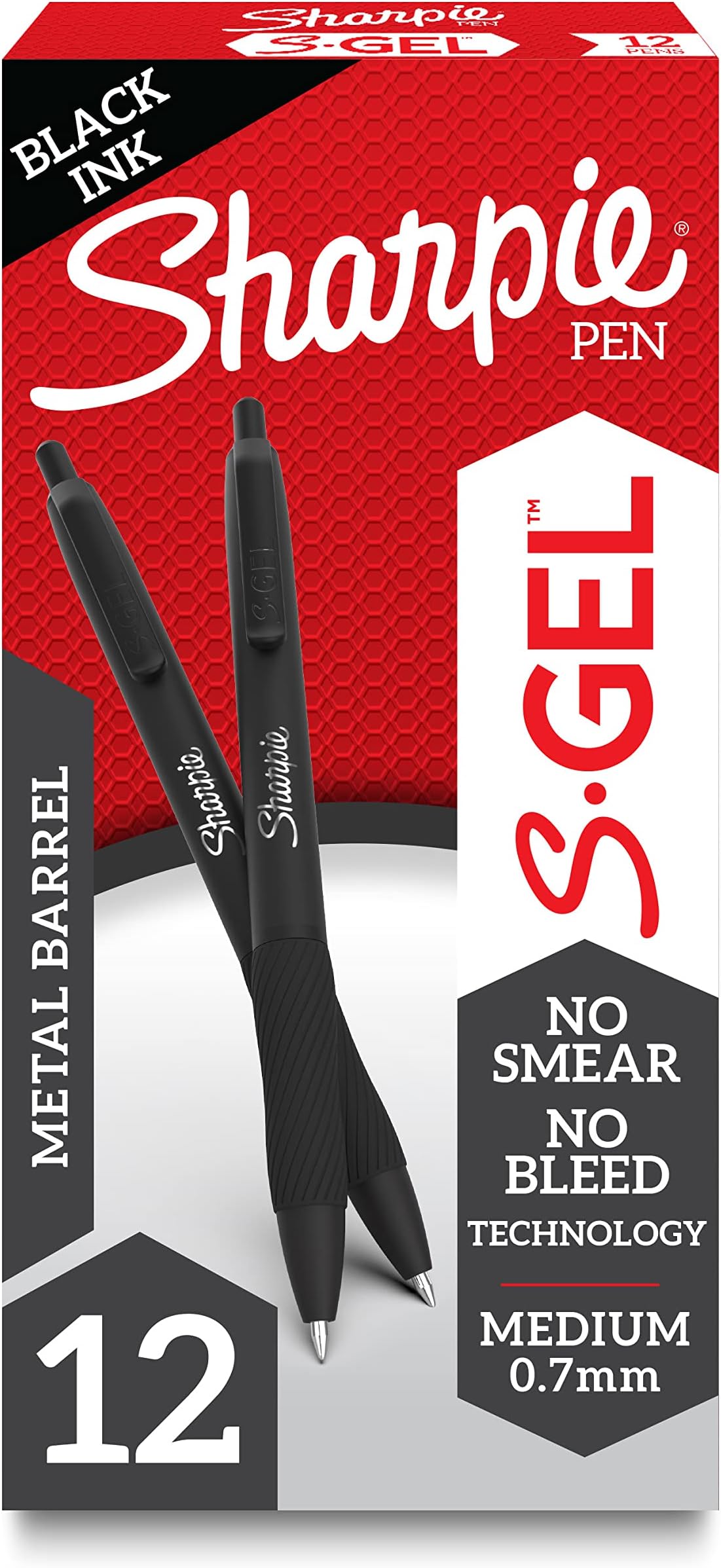 Sharpie S-Gel, Gel Pens, Medium Point (0.7mm), Black Ink Gel Pen, 12 ...