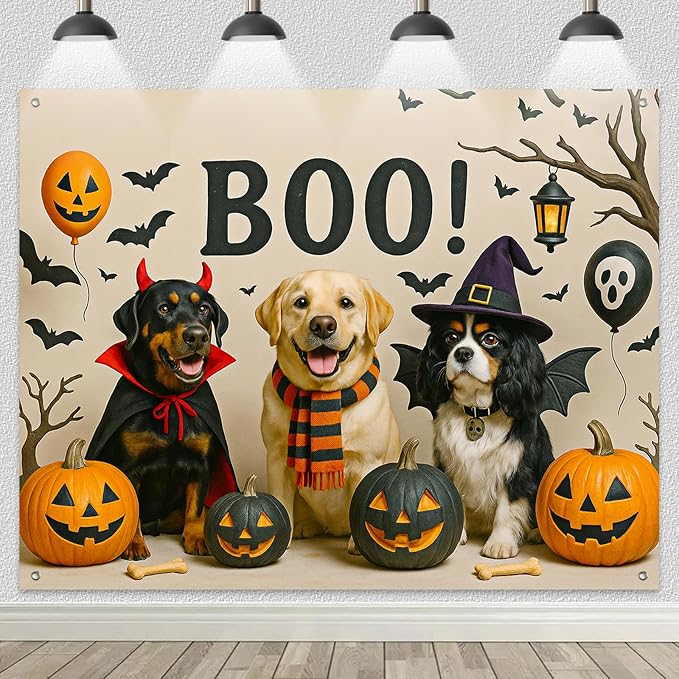Amazon.com : BlissYard Halloween Dog Backdrop Banner 8x6ft Boo Pumpkin ...