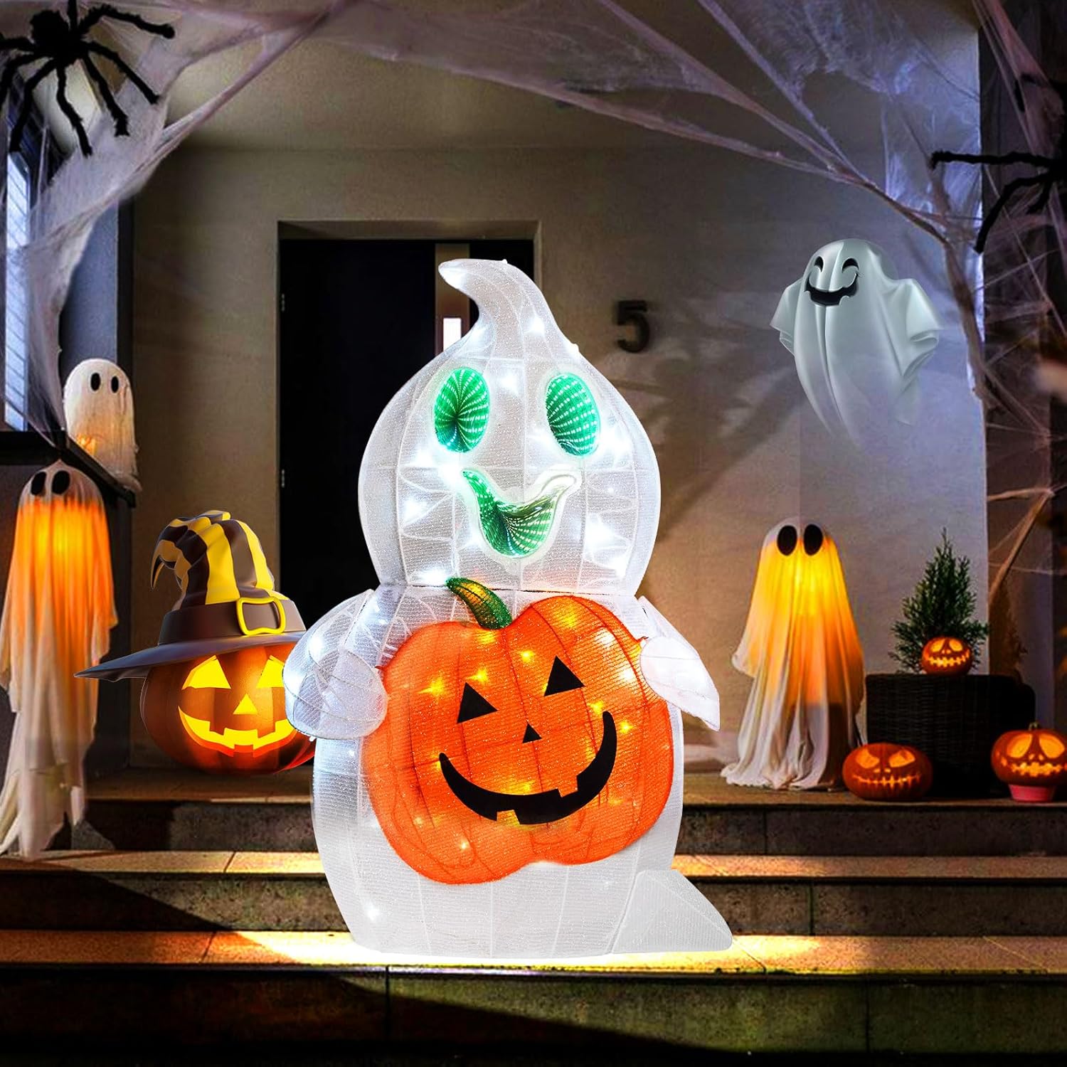 Amazon.com: 3FT Halloween Ghost Decor, 128 LED Pre-Lit Ghost Halloween ...