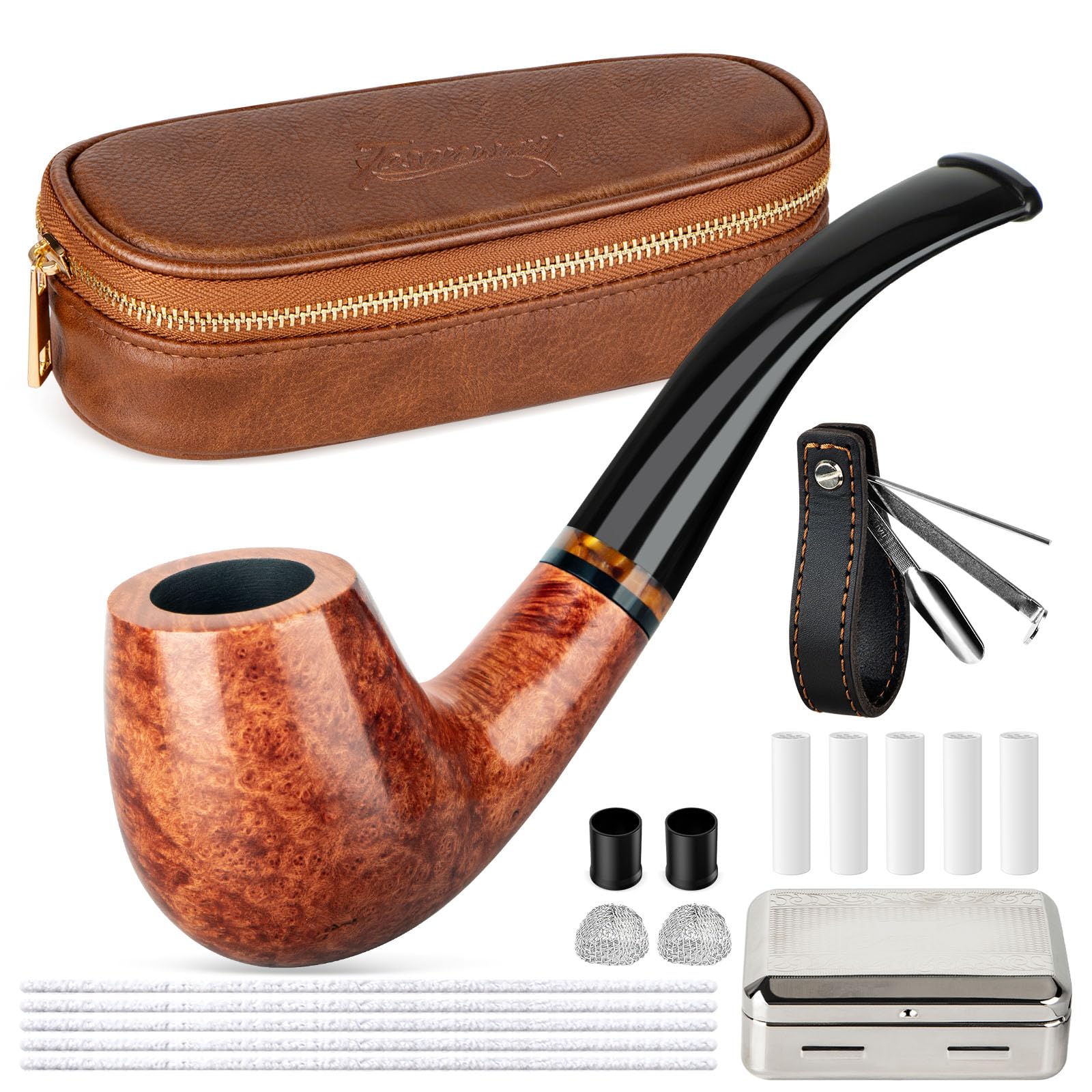 Amazon.com: Tesonway Pipe Set, Wood Pipe with PU Leather Pipe Pouch, 4 ...