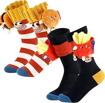 Glitopper 2 Pairs Fun Food 3D Crew Socks Novelty Fast Food Theme Socks ...