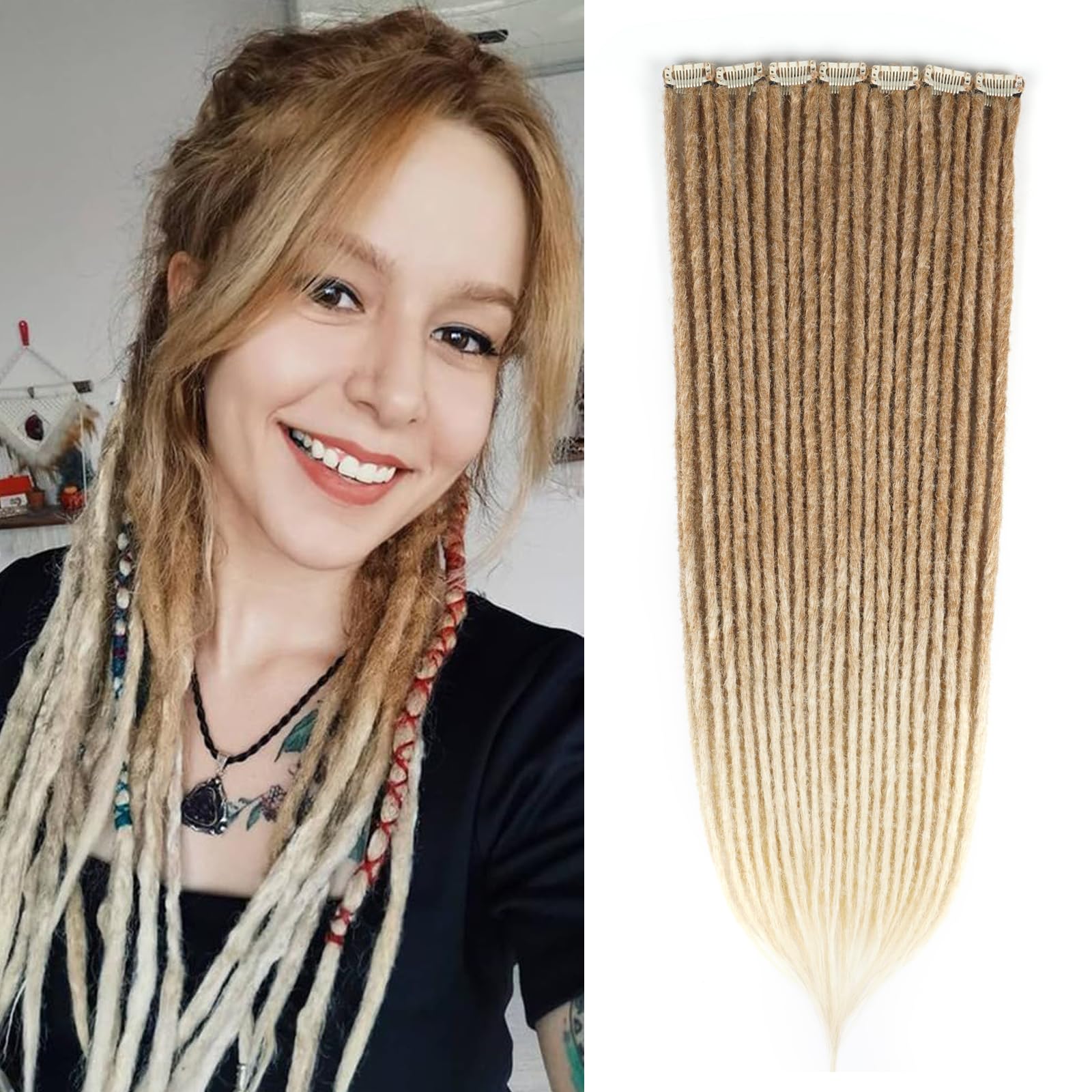 Amazon.com : Kyriena Clip in Dreadlock Extensions, 4PCS Clip in Dreads ...