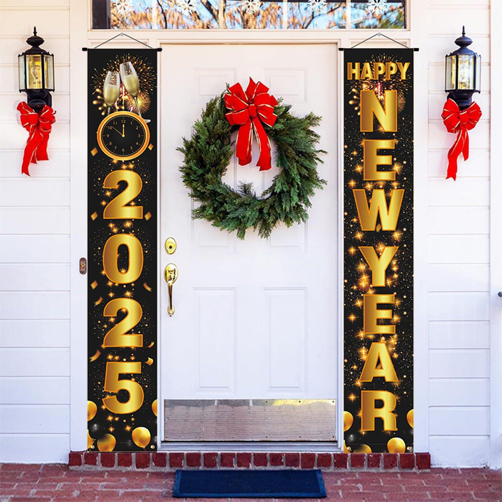 MOODEEY Happy New Year Banner New Years Door Decorations 2025 New Year ...