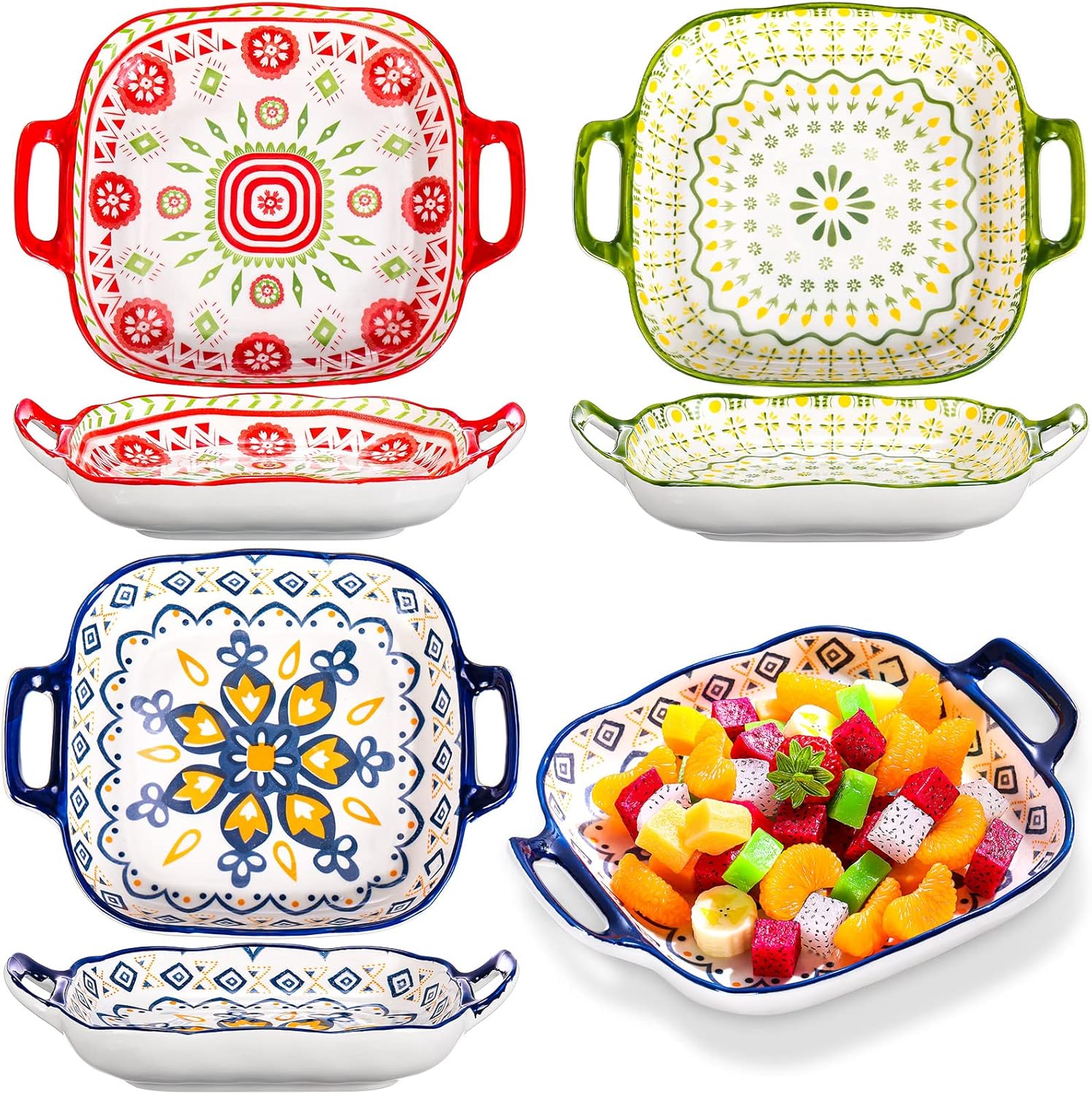 Amazon.com | Boho Salad Plate Set of 3 Double Ear Ceramic Dinner Plates ...