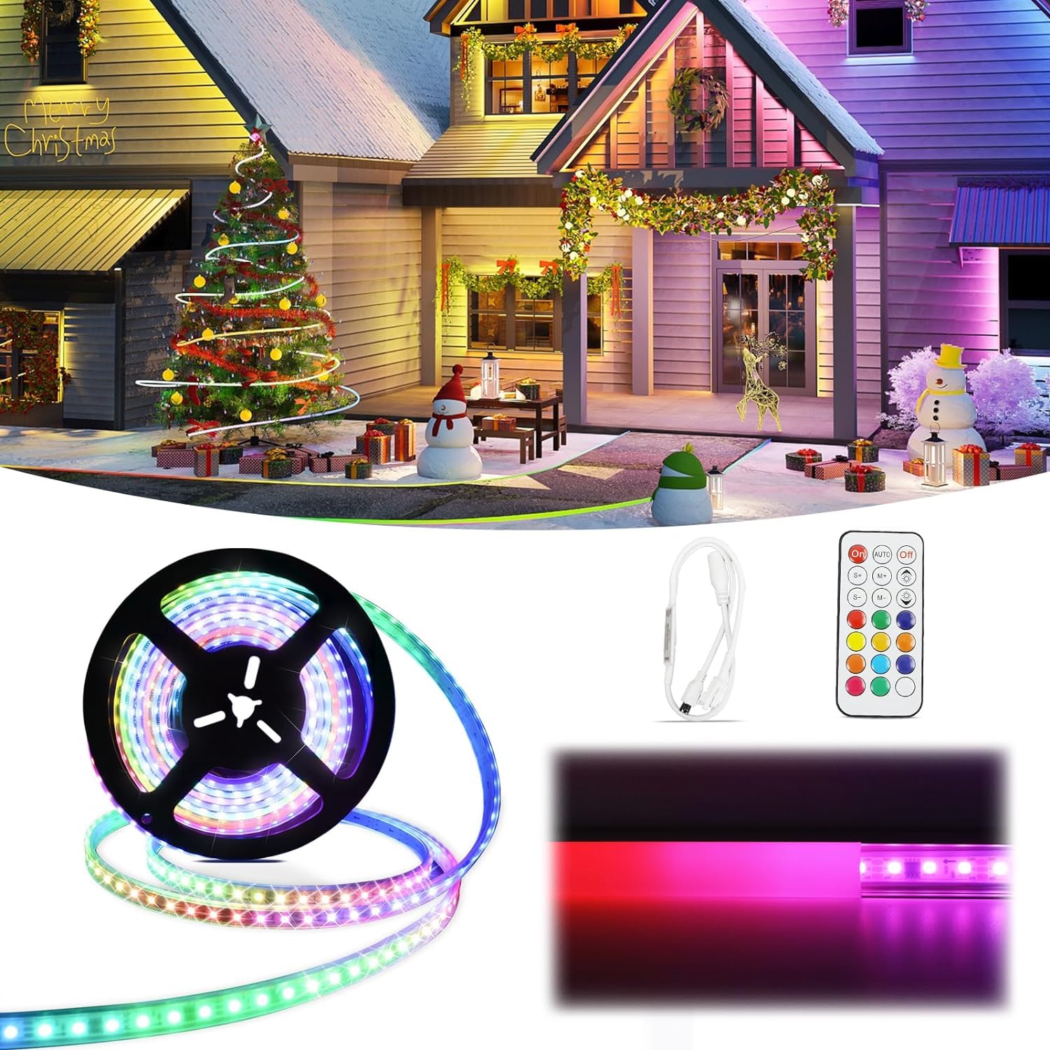 Muzata 16.4FT/5Meter RGB LED Strip Light Waterproof 96LEDs/m Spotless ...