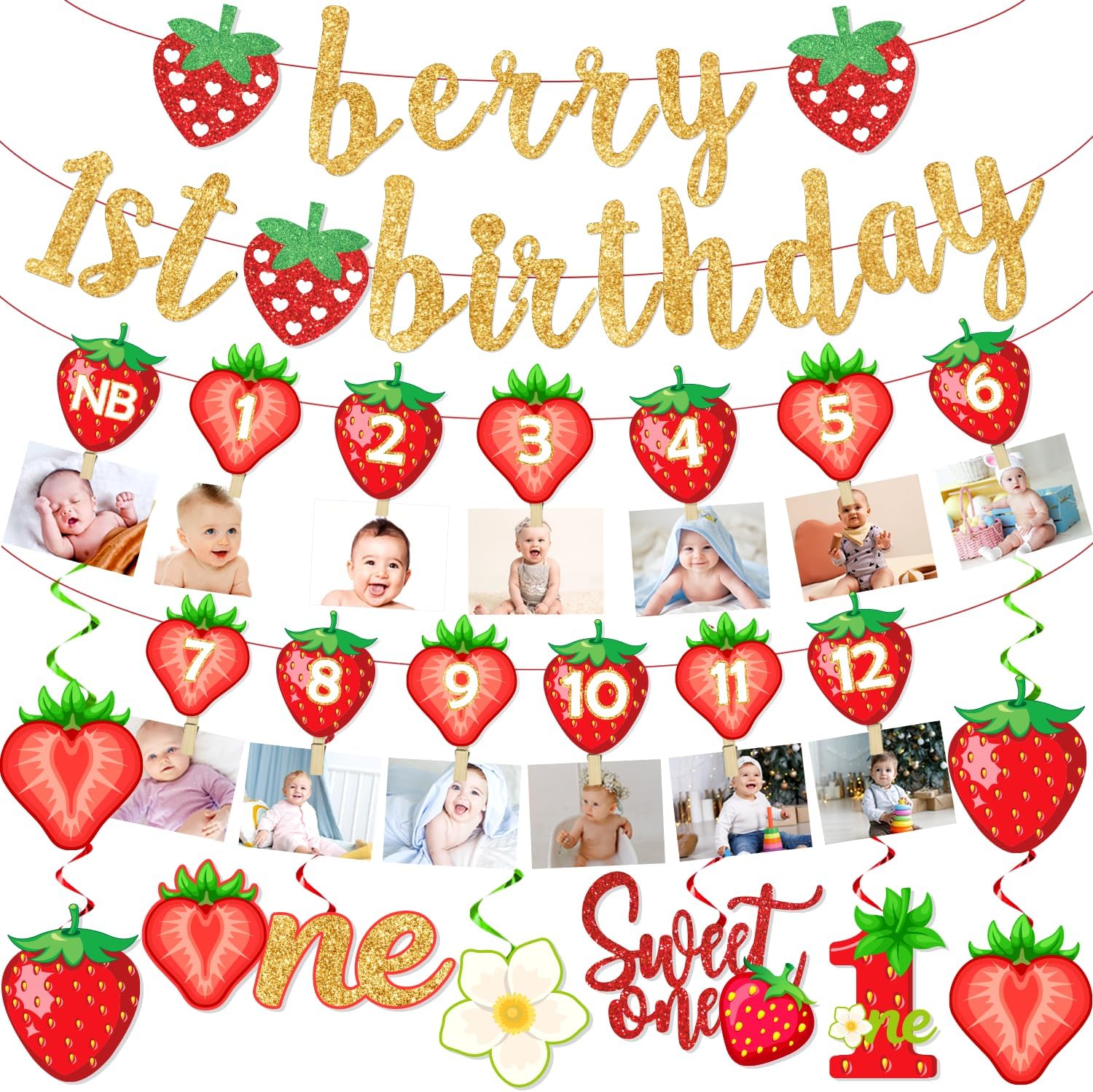 Amazon.com: Strawberry 1st Birthday Girl Decorations, 1st Birthday ...