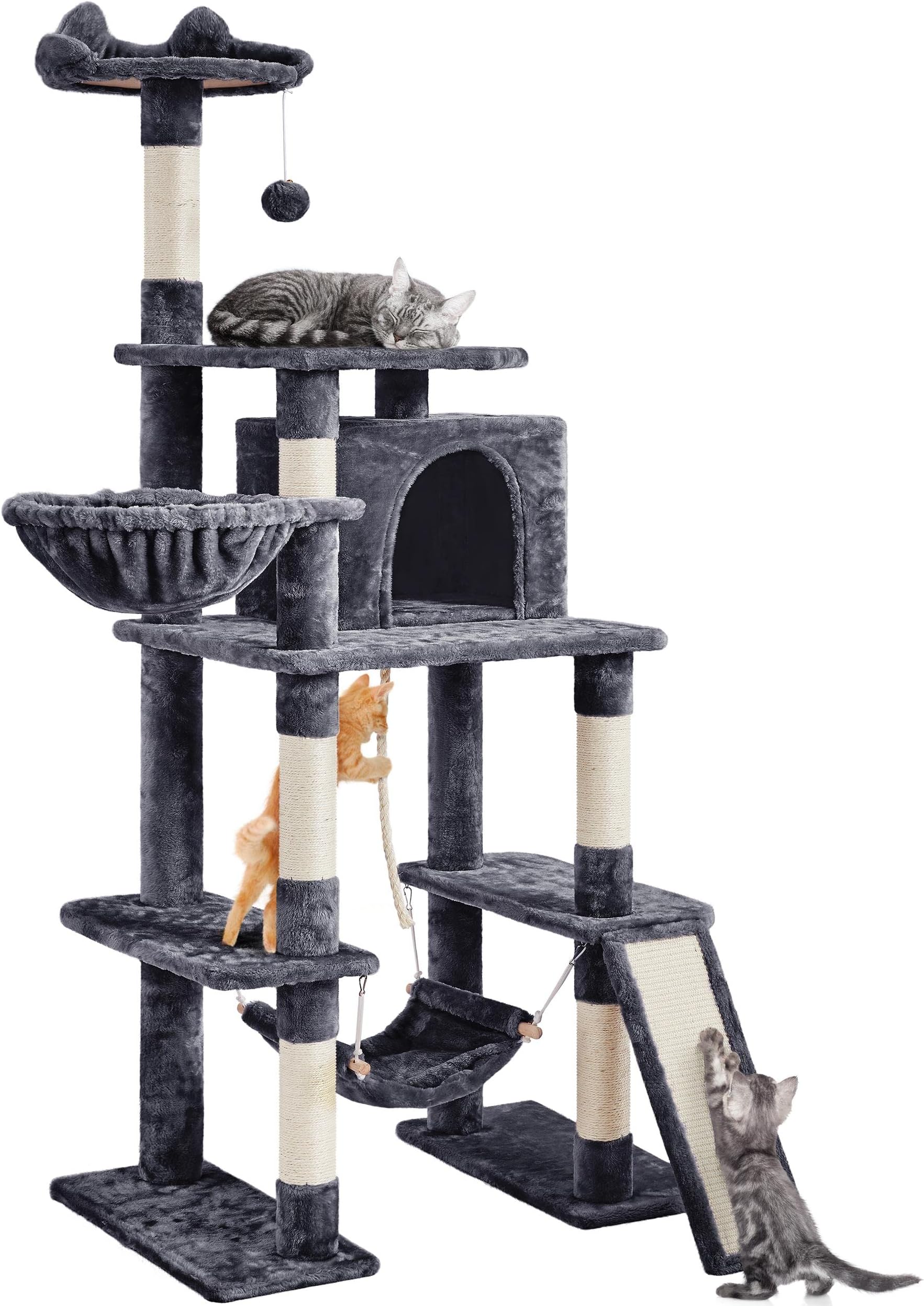 Yaheetech 177cm Multilevel Cat Tree Large Cat Scratching Post, Cat ...