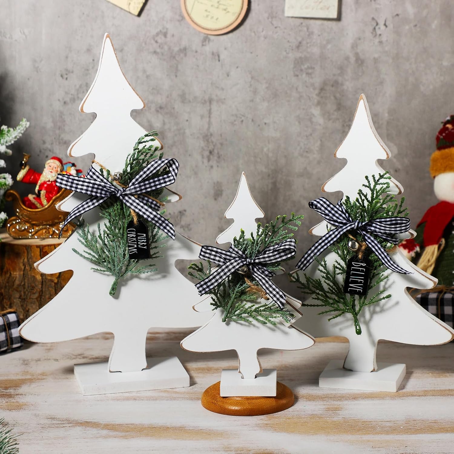 Amazon.com: Tradder 3 Pcs Wooden Rustic Christmas Tree Table Decor ...