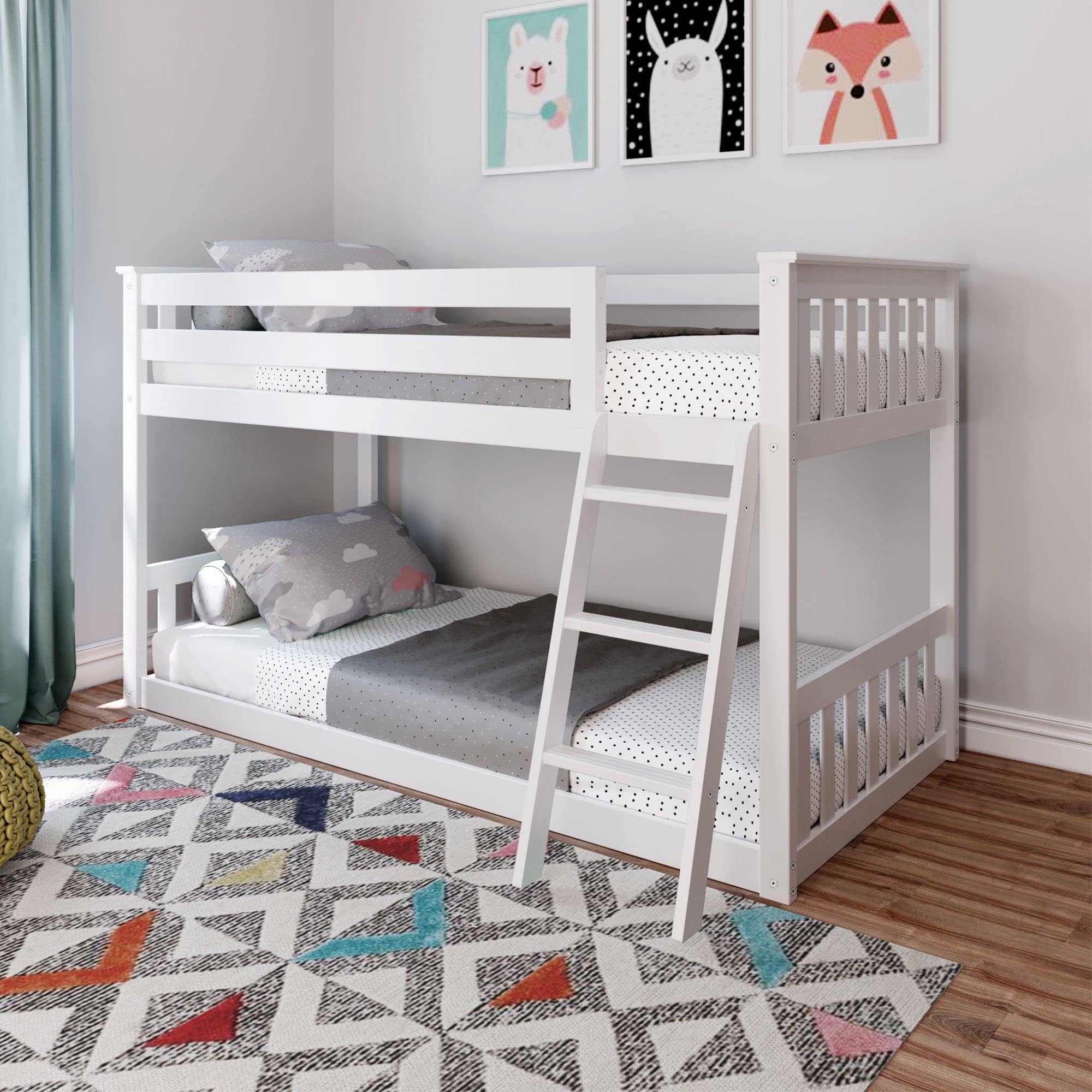Amazon.com: Max & Lily Twin Over Twin Low Bunk Bed with Ladder, Wooden ...