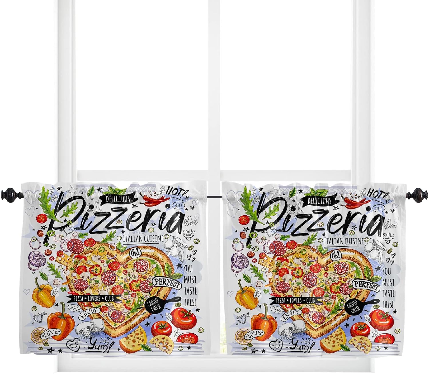 Amazon.com: OComster Fast Food 2 Panels Set Short Tier Window Curtains ...